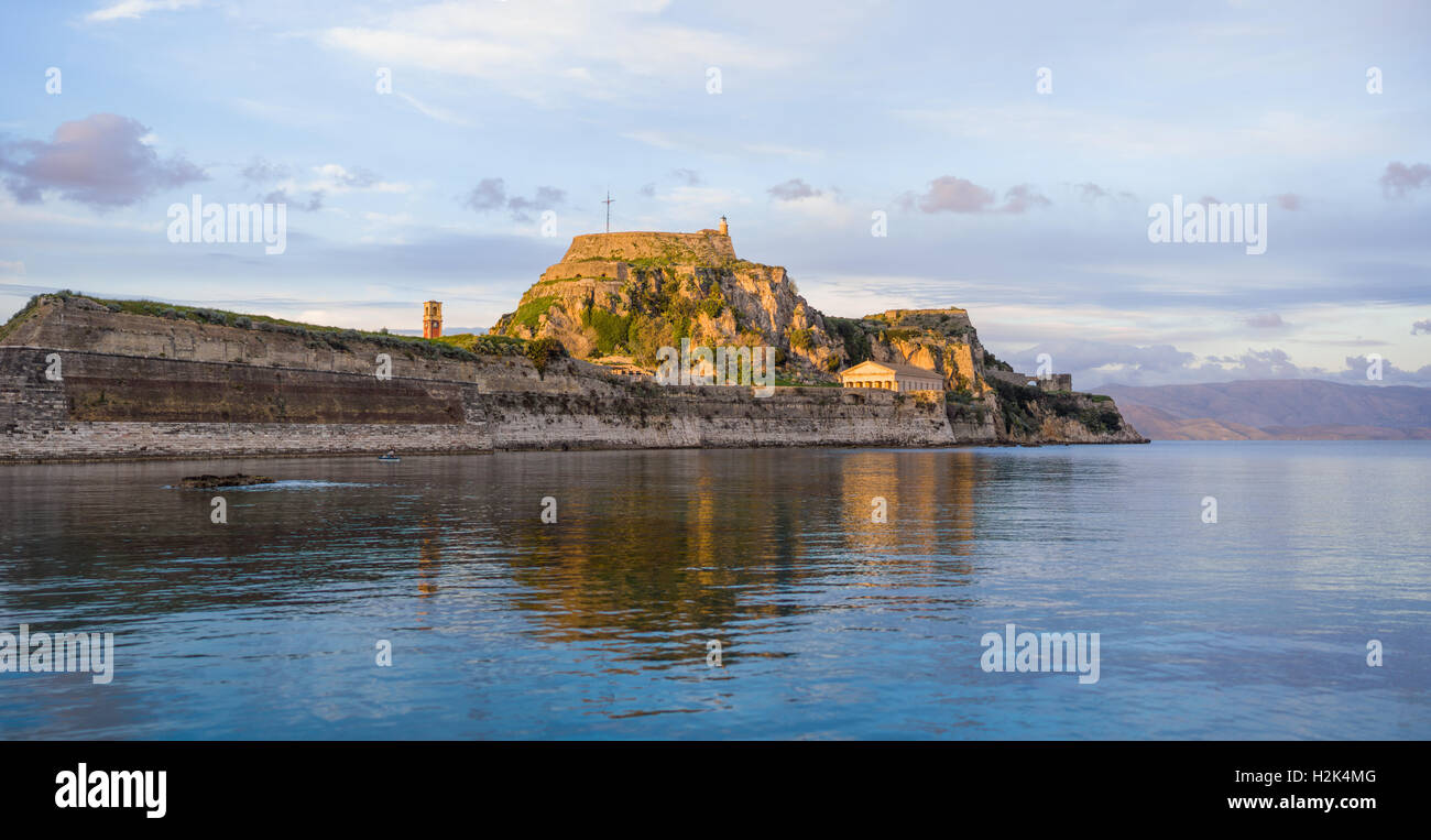 Hellenic temple and old castle at Corfu island Stock Photo - Alamy