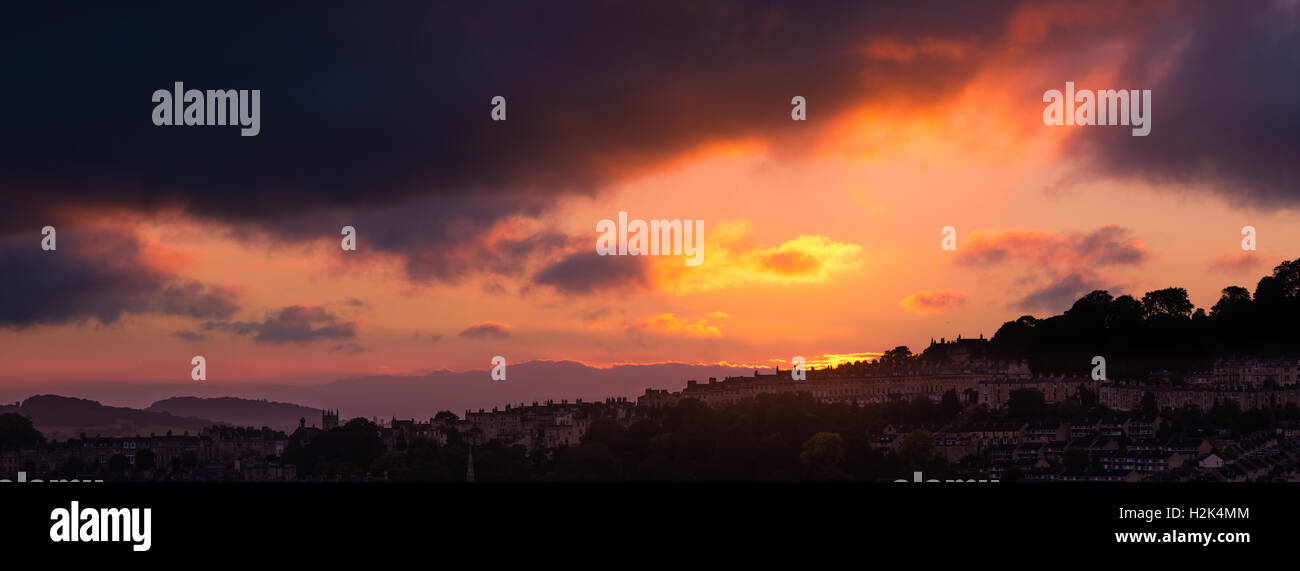 Sunset looking West over city of Bath. Panorama over UNESCO World ...