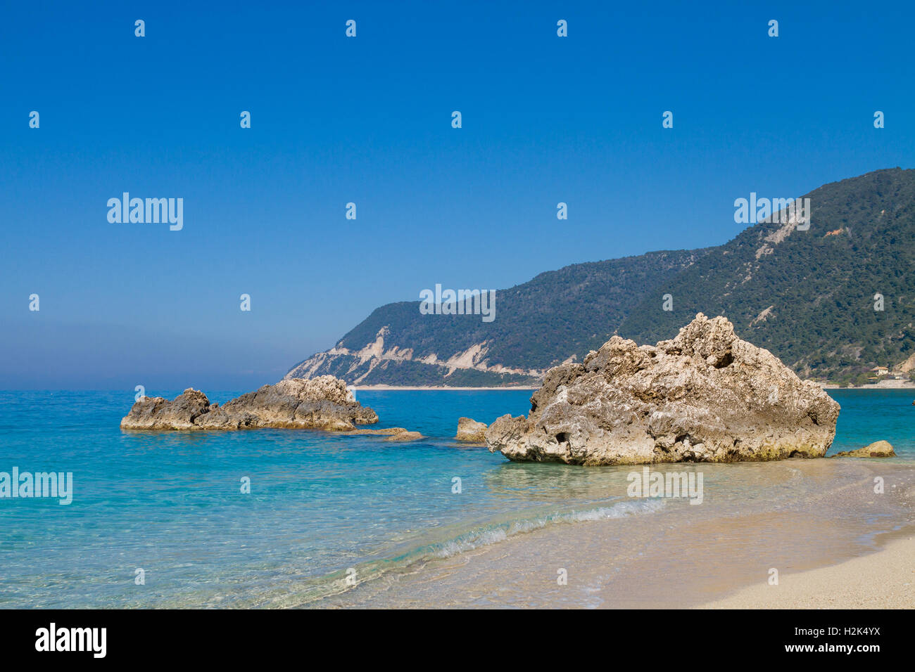 Saint Nikitas tourist resort in Lefkas Greece Stock Photo - Alamy