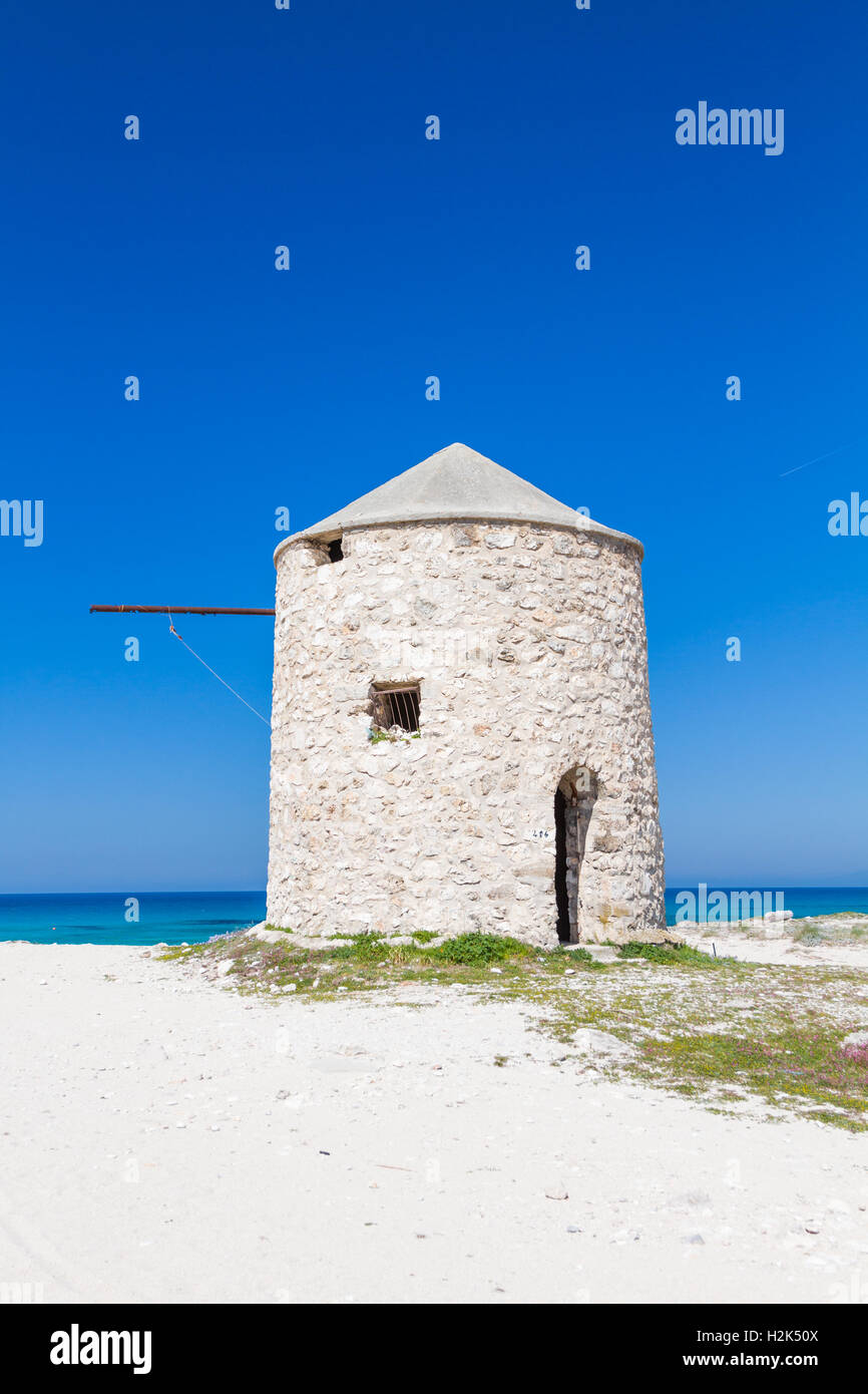 Windmill at Gyra beach, Lefkada, Greece Stock Photo - Alamy