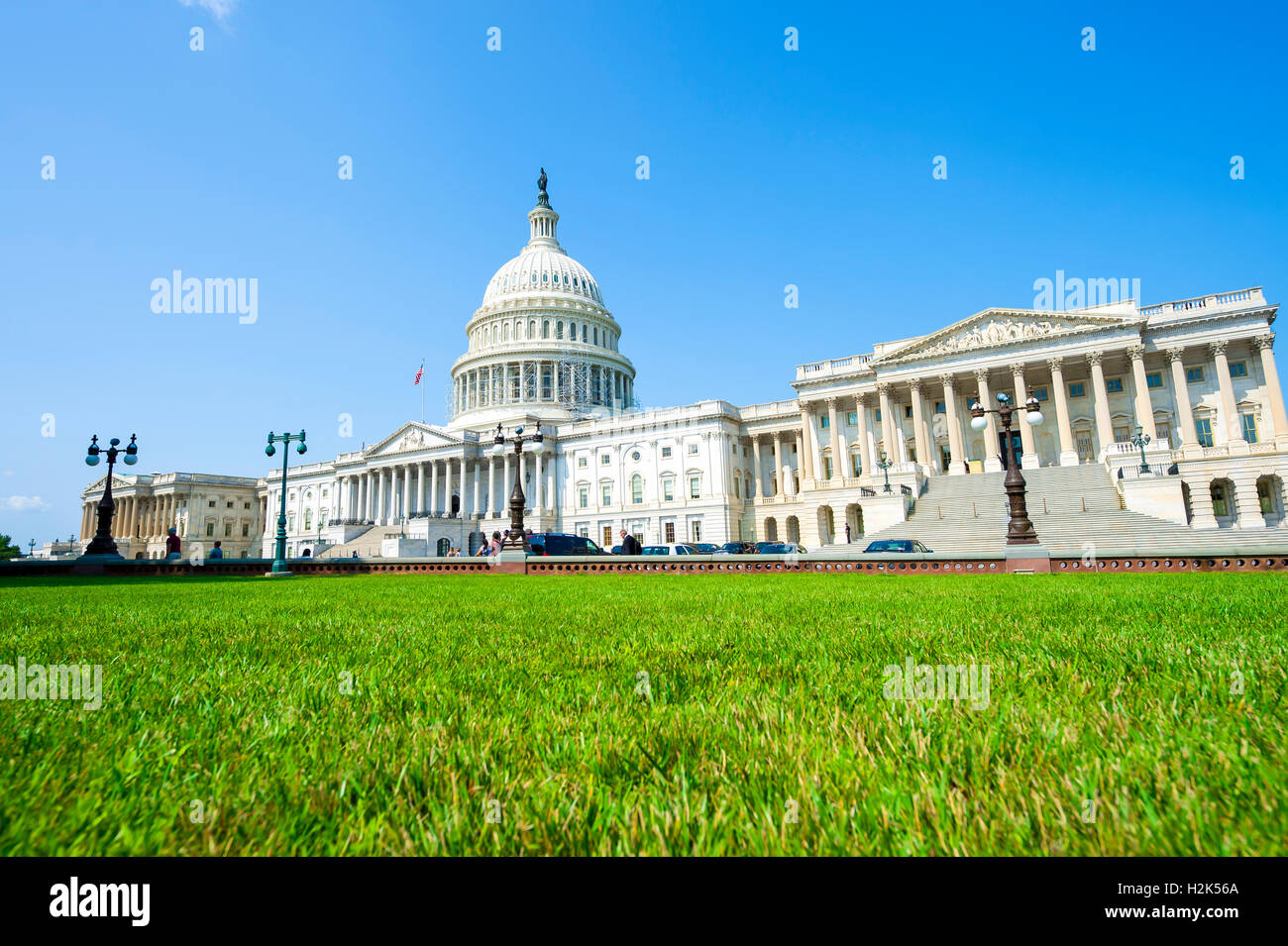 Scenic view of the Capitol Building in Washington, DC with the green ...
