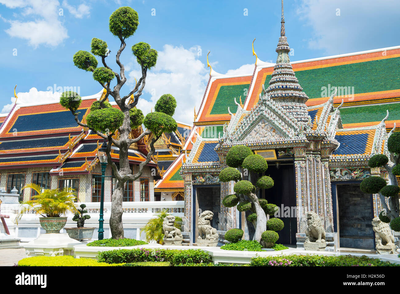Asian topiary and temple pagoda architecture at the Grand Palace in ...