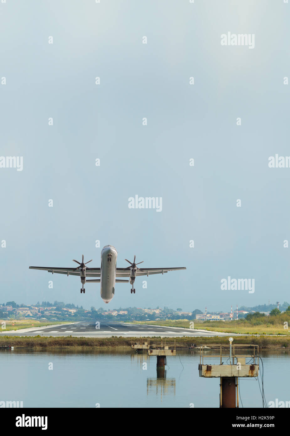 Amazing landing at Kerkyra Airport, corfu Greece Stock Photo - Alamy
