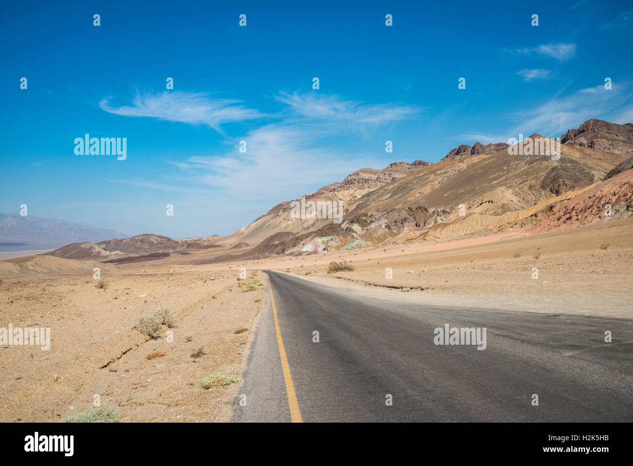 Road through desert landscape, Artists Drive, Mojave Desert, Death ...