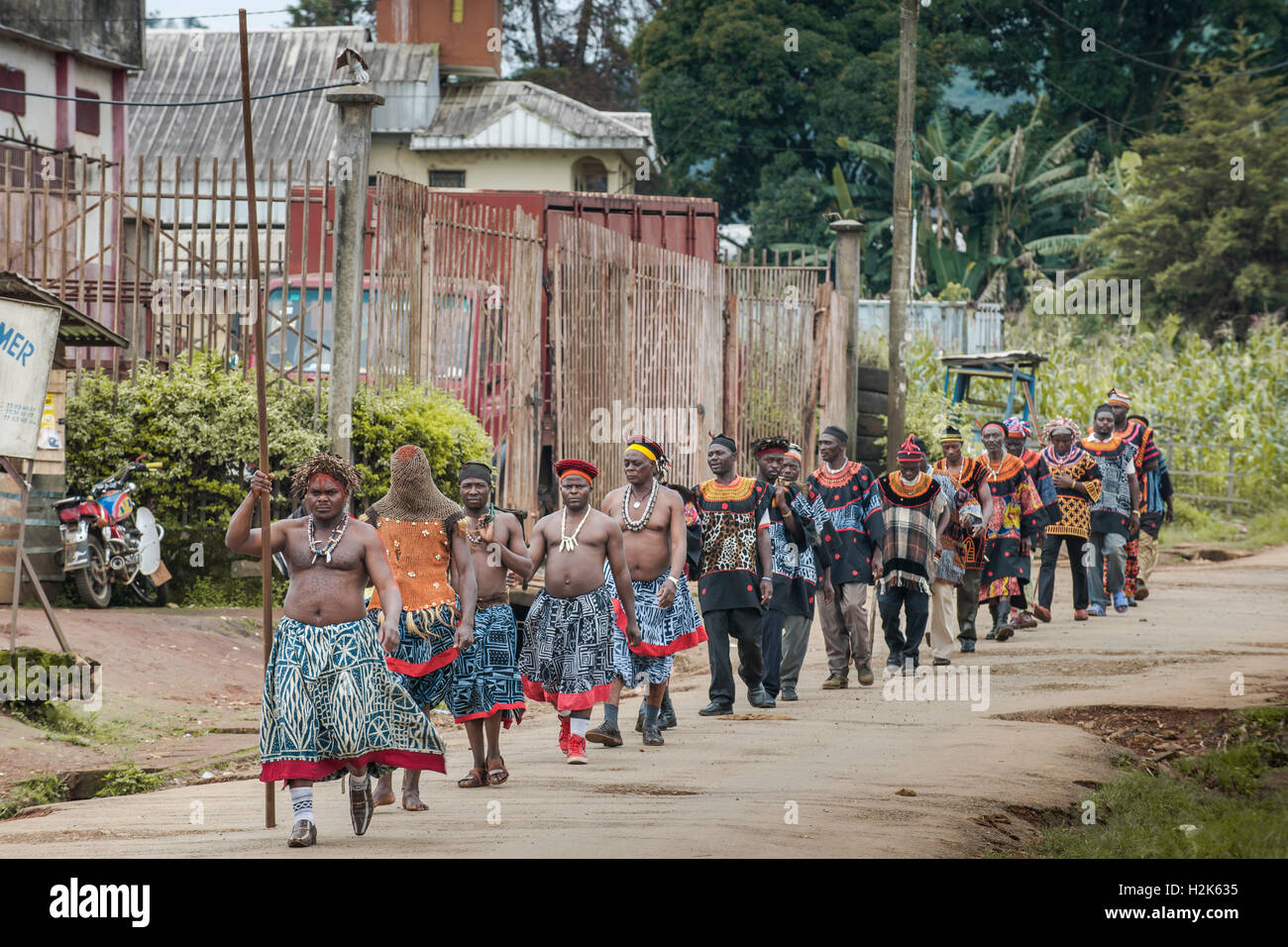 Procession of a secret male association, group of male tribe leaders ...