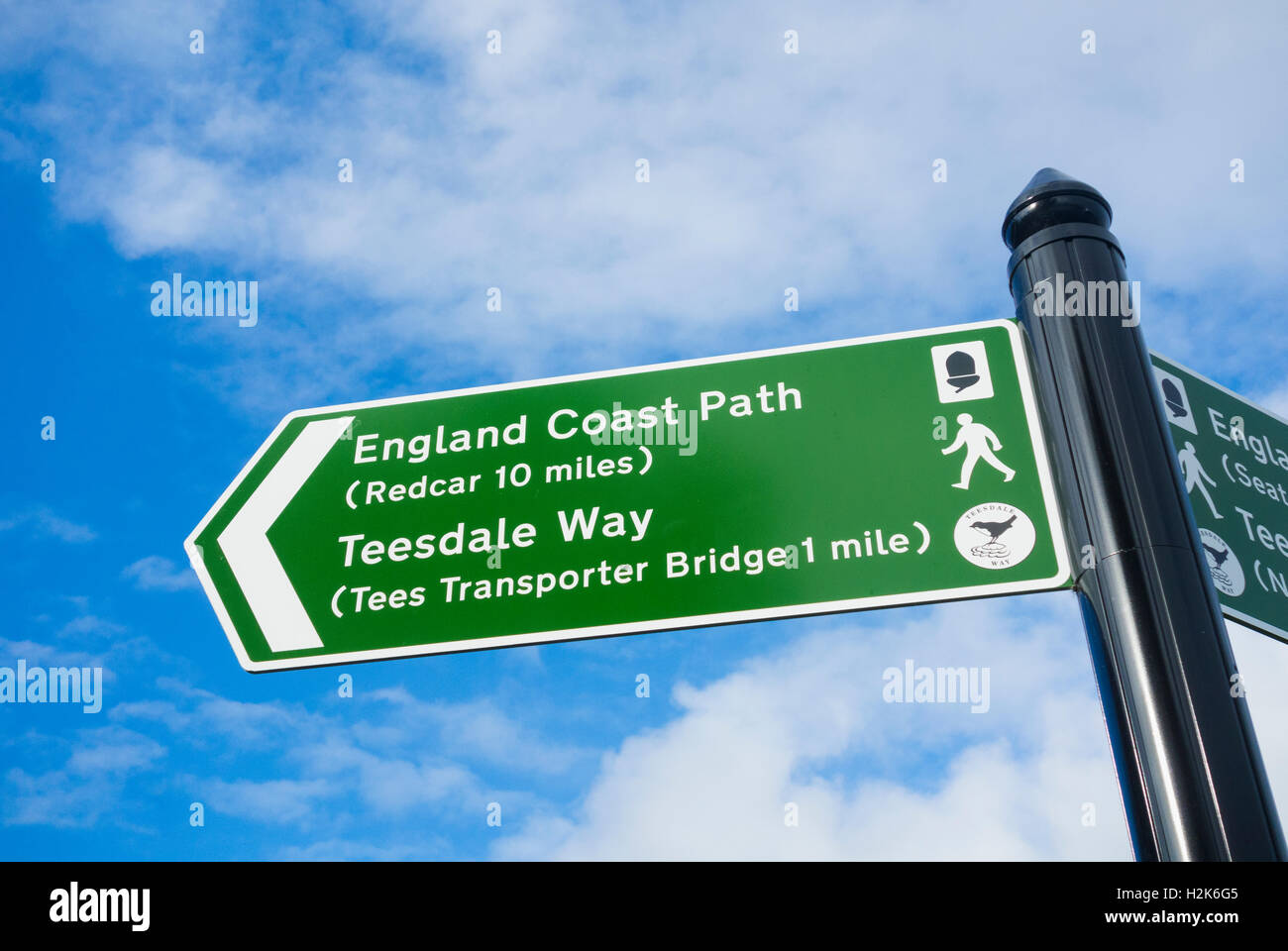 England Coast path sign near river Tees in Middlesbrough, north east ...