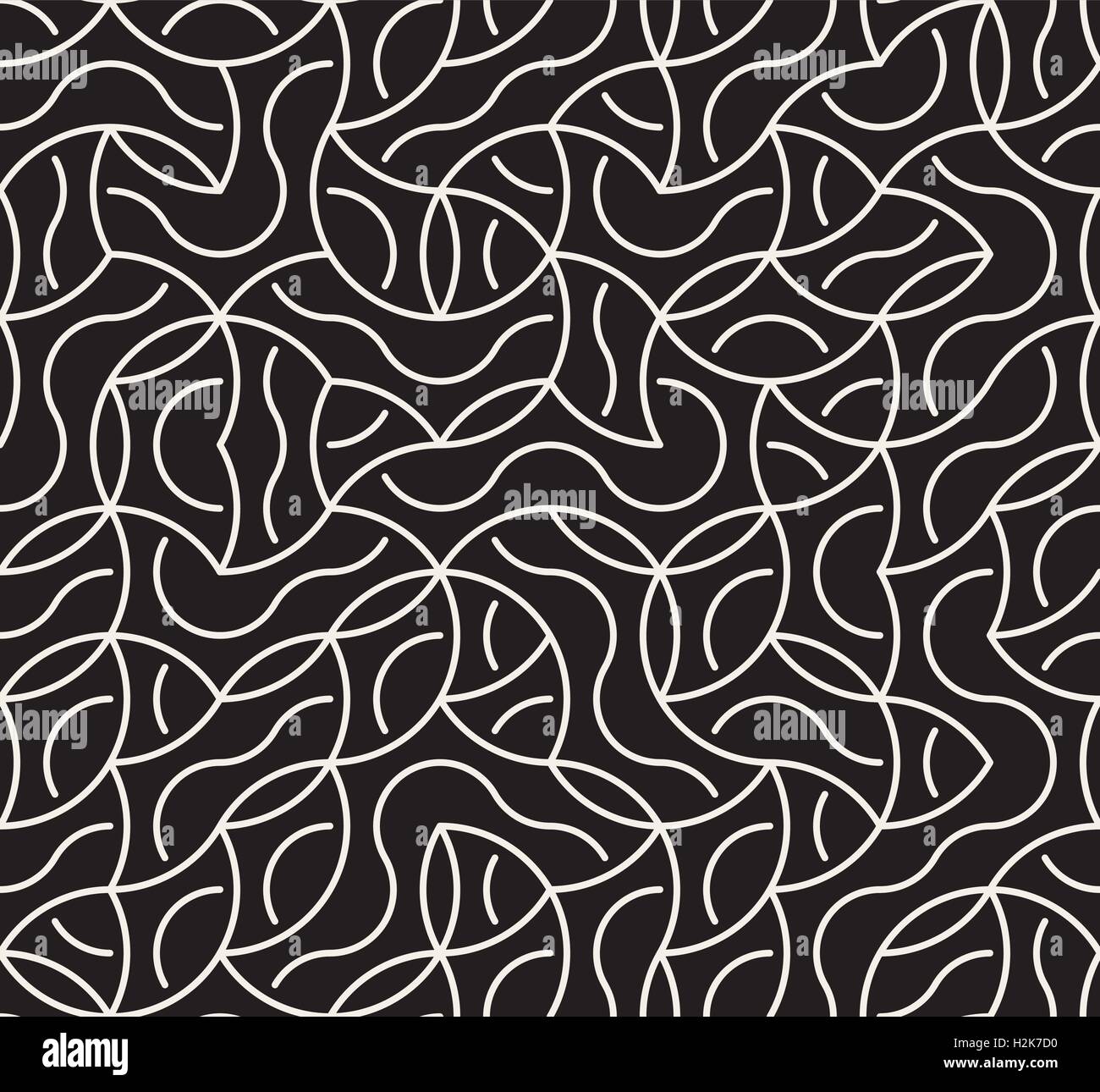Vector Seamless Black And White Irregular Arc Lines Maze Pattern Stock ...