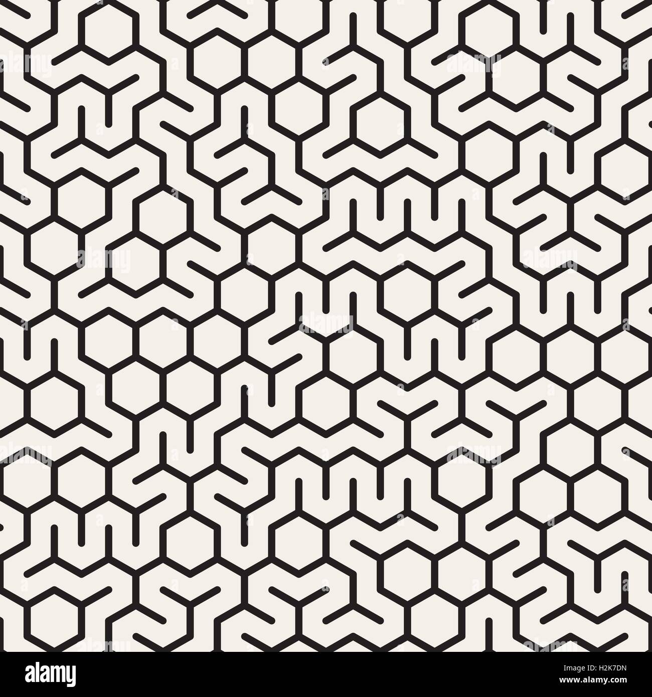 Vector Seamless Black and White Irregular Hexagonal Grid Pattern Stock ...