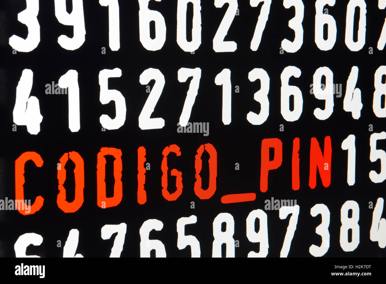 Computer screen with codigo pin text on black background. Horizontal ...