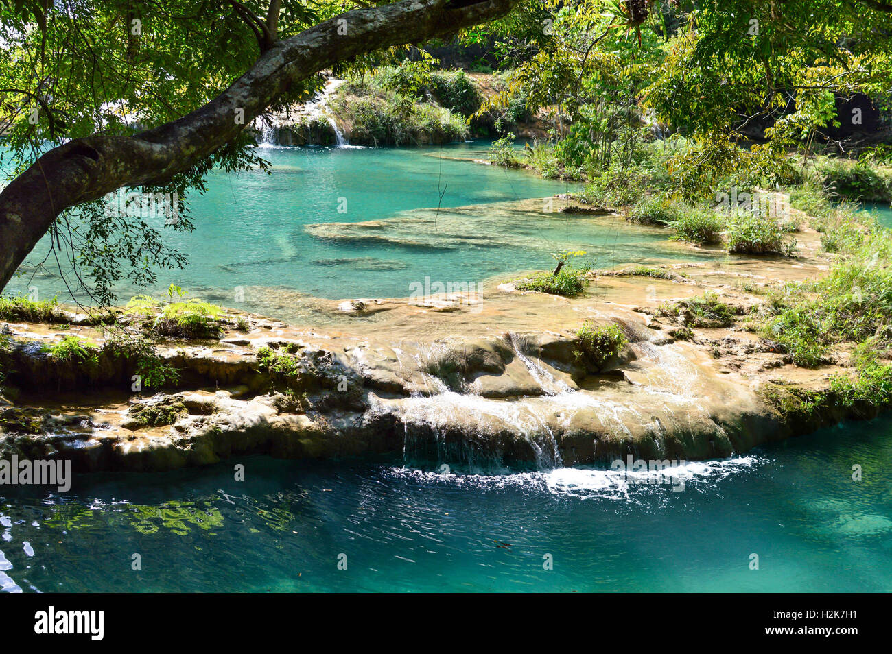 Beautiful turquoise pools and limestone bridges surrounded by the ...