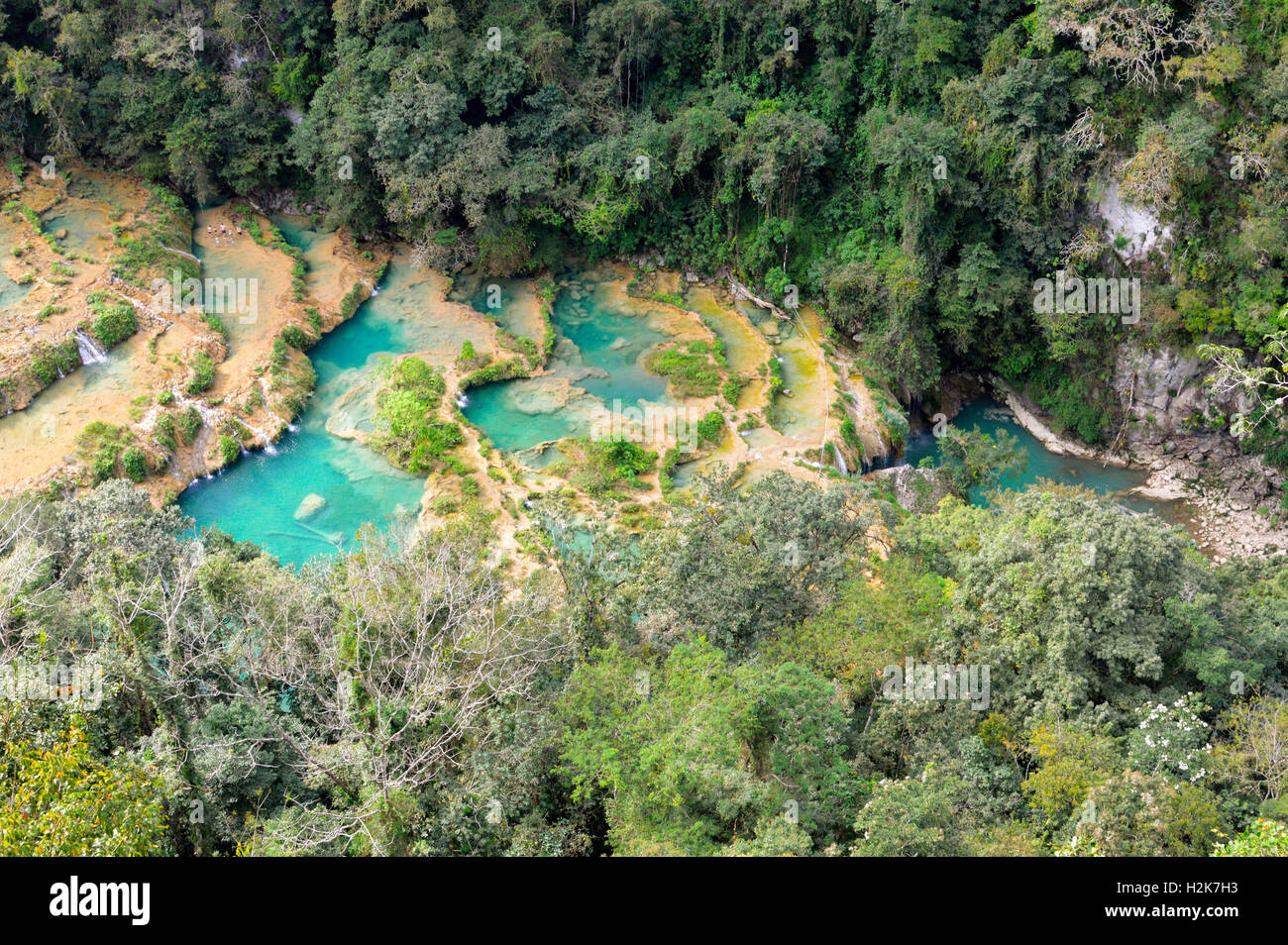 Beautiful turquoise pools and limestone bridges surrounded by the ...