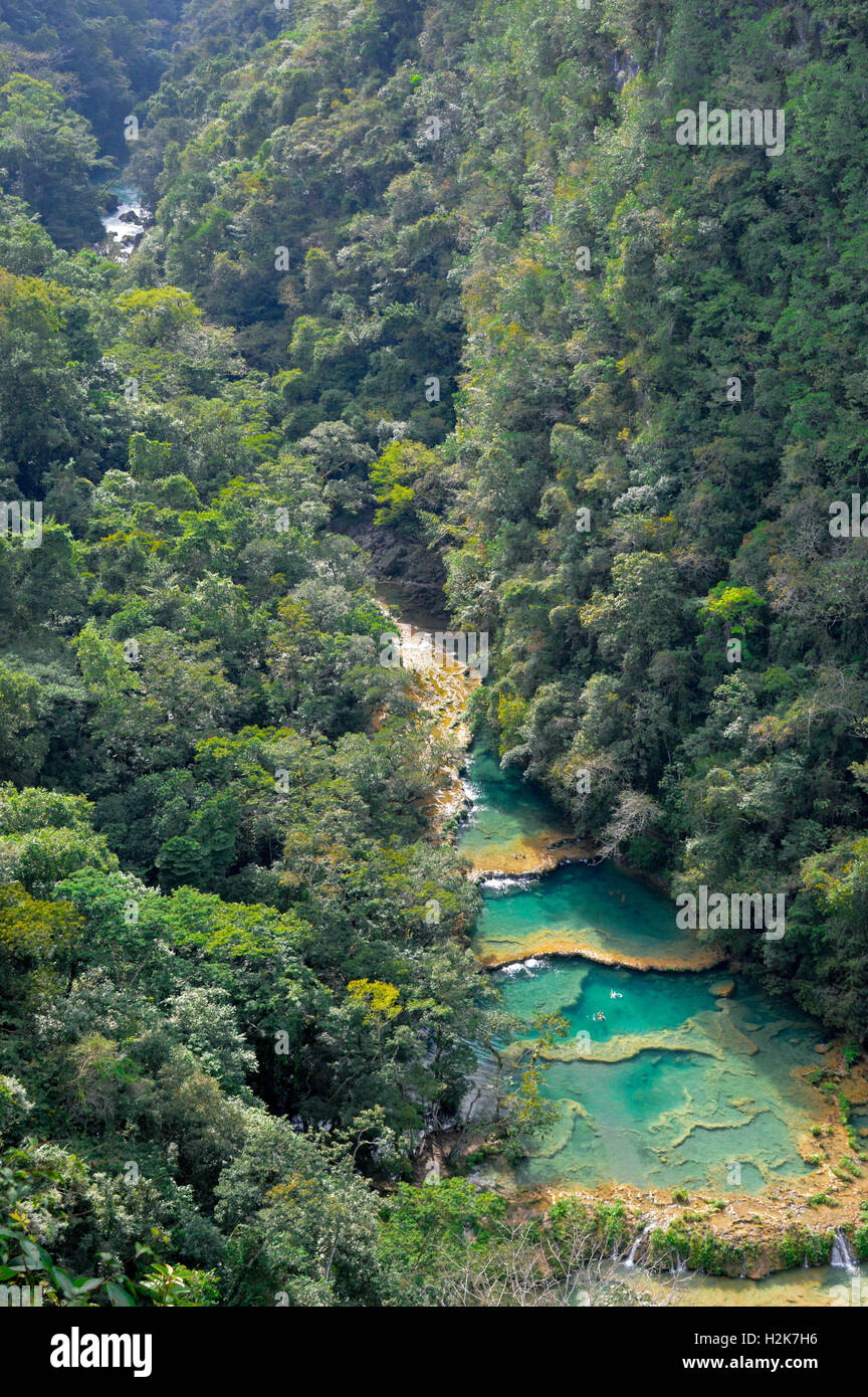 Beautiful turquoise pools and limestone bridges surrounded by the ...