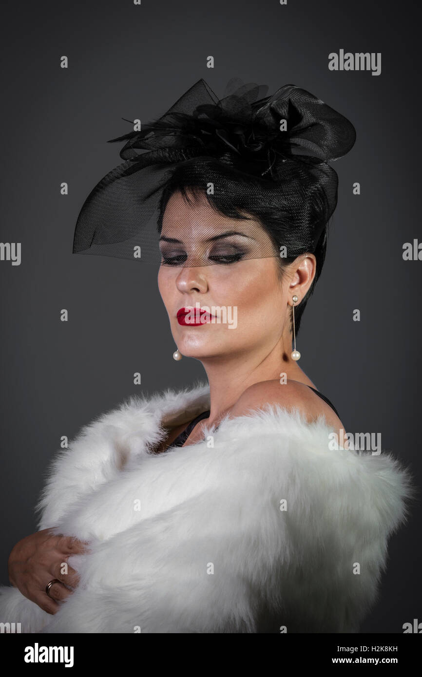 Widow At Funeral. Beautiful retro woman Stock Photo - Alamy