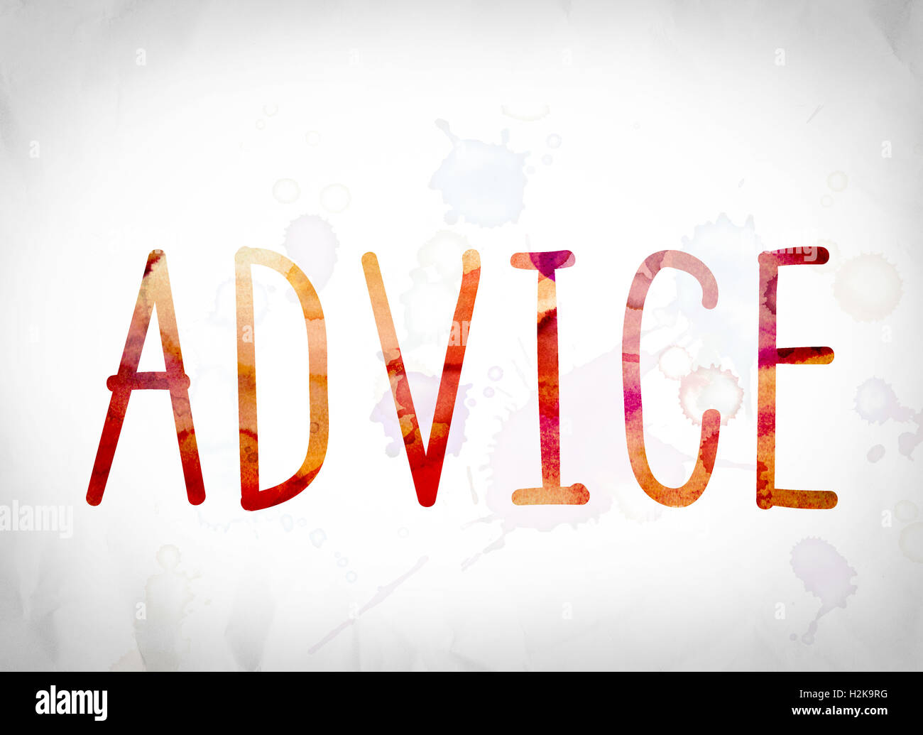 The word "Advice" written in watercolor washes over a white paper ...