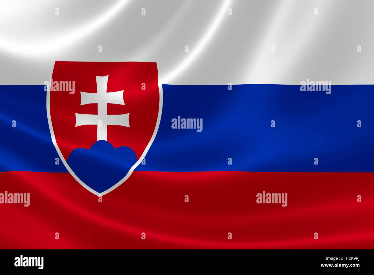 3D rendering of the flag of Slovak Republic on silky fabric texture ...