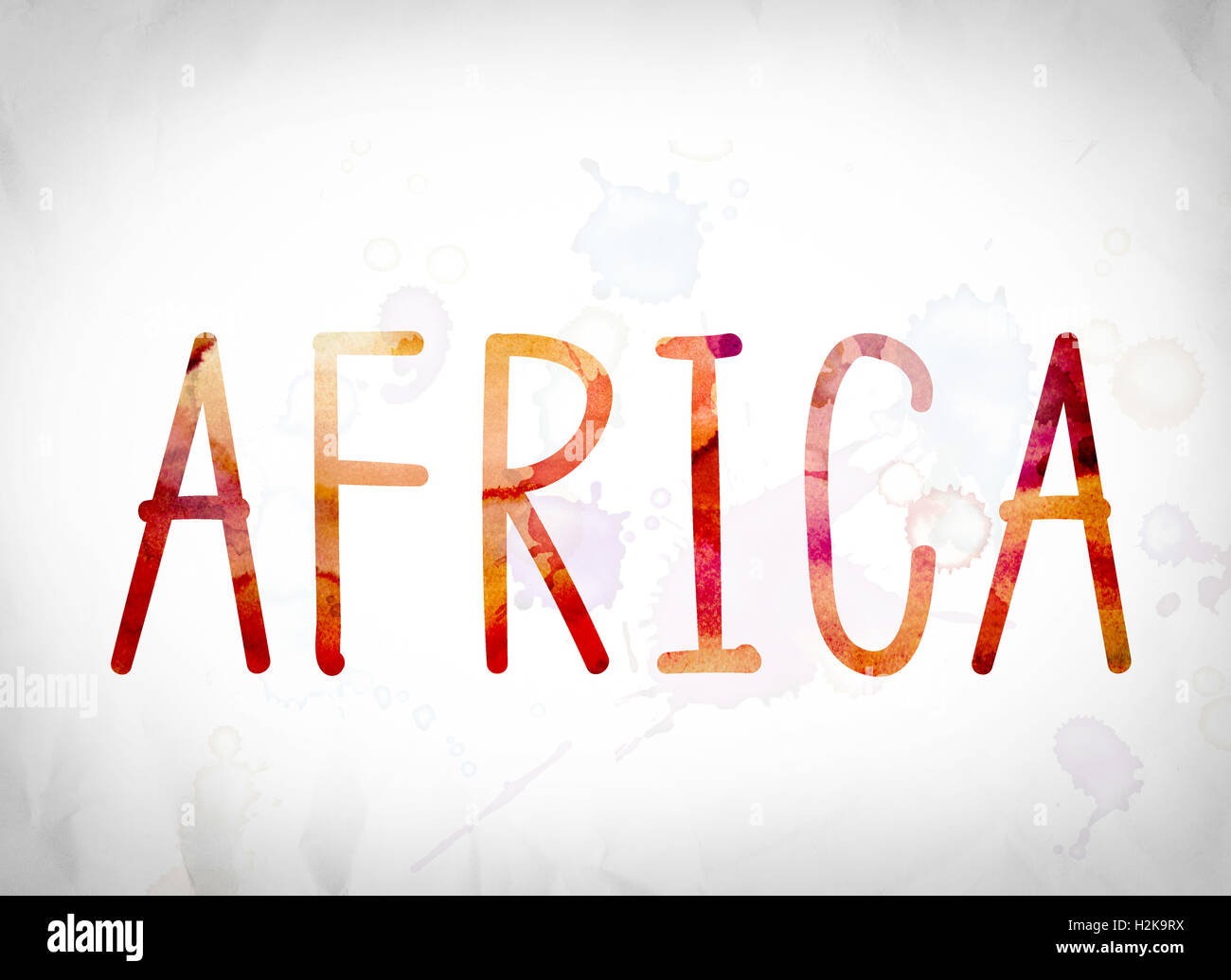 The word "Africa" written in watercolor washes over a white paper ...