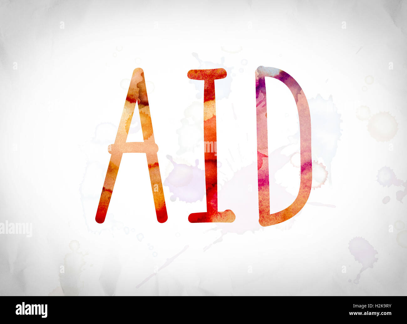 The word "Aid" written in watercolor washes over a white paper ...
