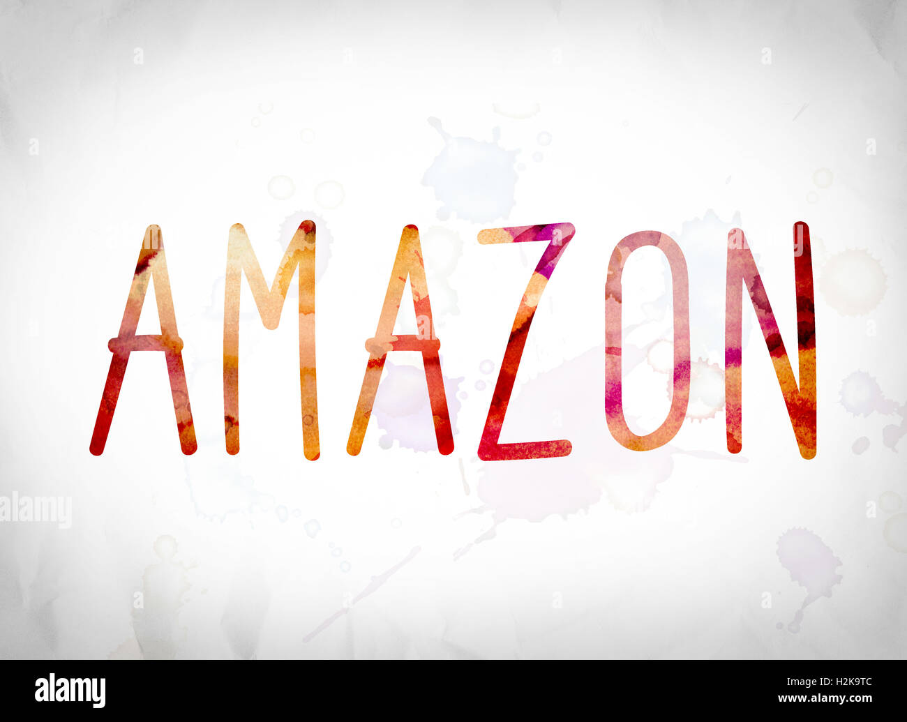 The word "Amazon" written in watercolor washes over a white paper ...
