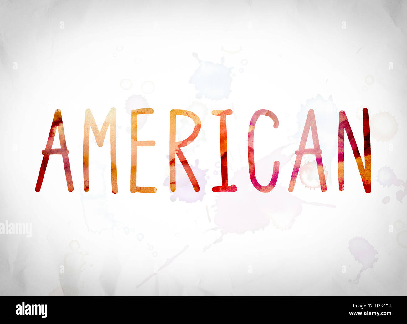 The word "American" written in watercolor washes over a white paper ...