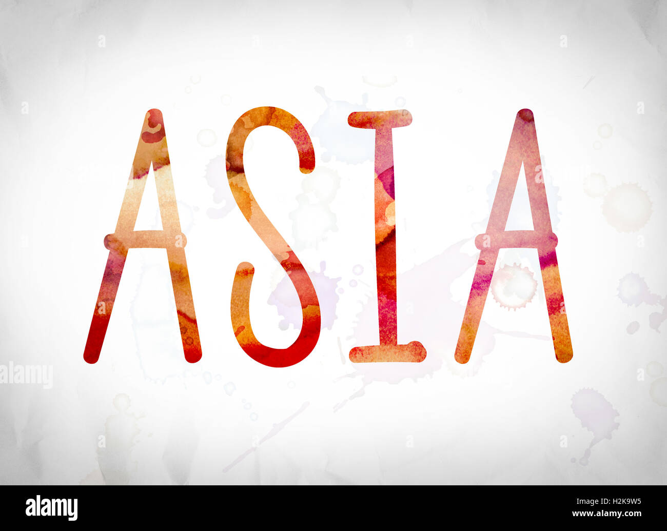 The word "Asia" written in watercolor washes over a white paper ...