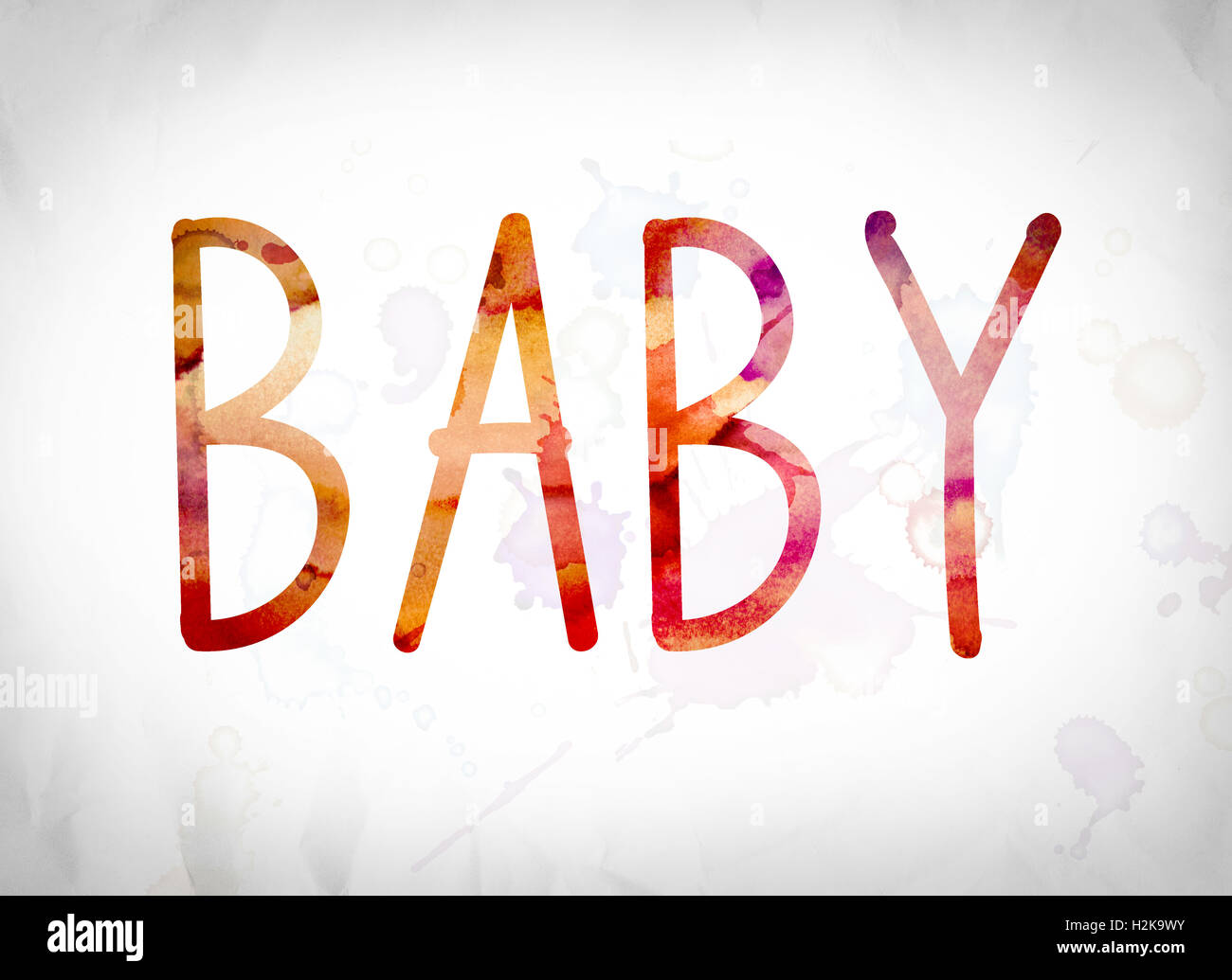 The word "Baby" written in watercolor washes over a white paper ...