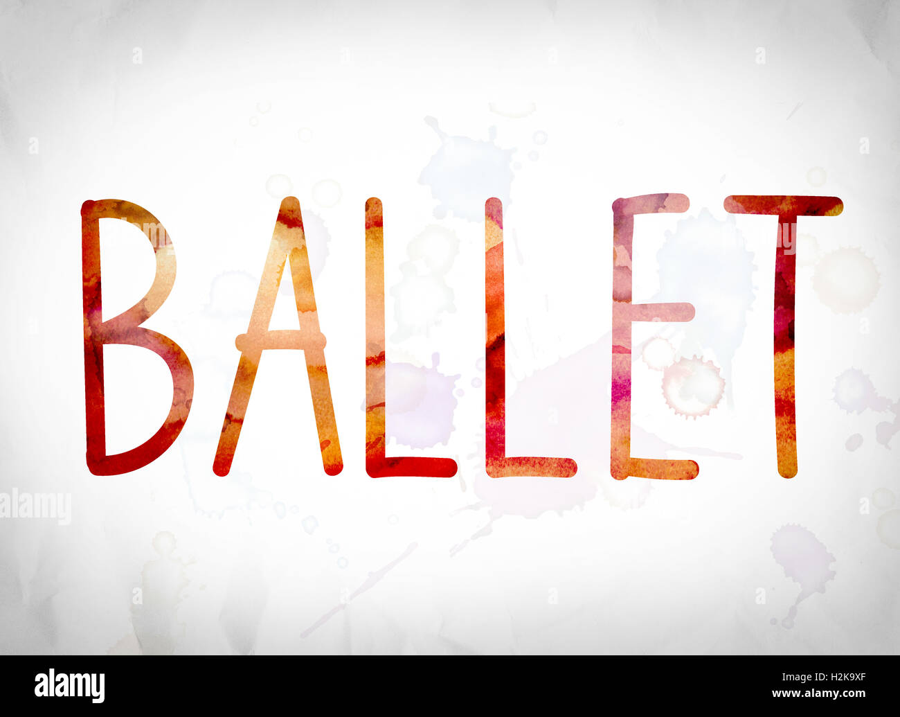 The word "Ballet" written in watercolor washes over a white paper ...