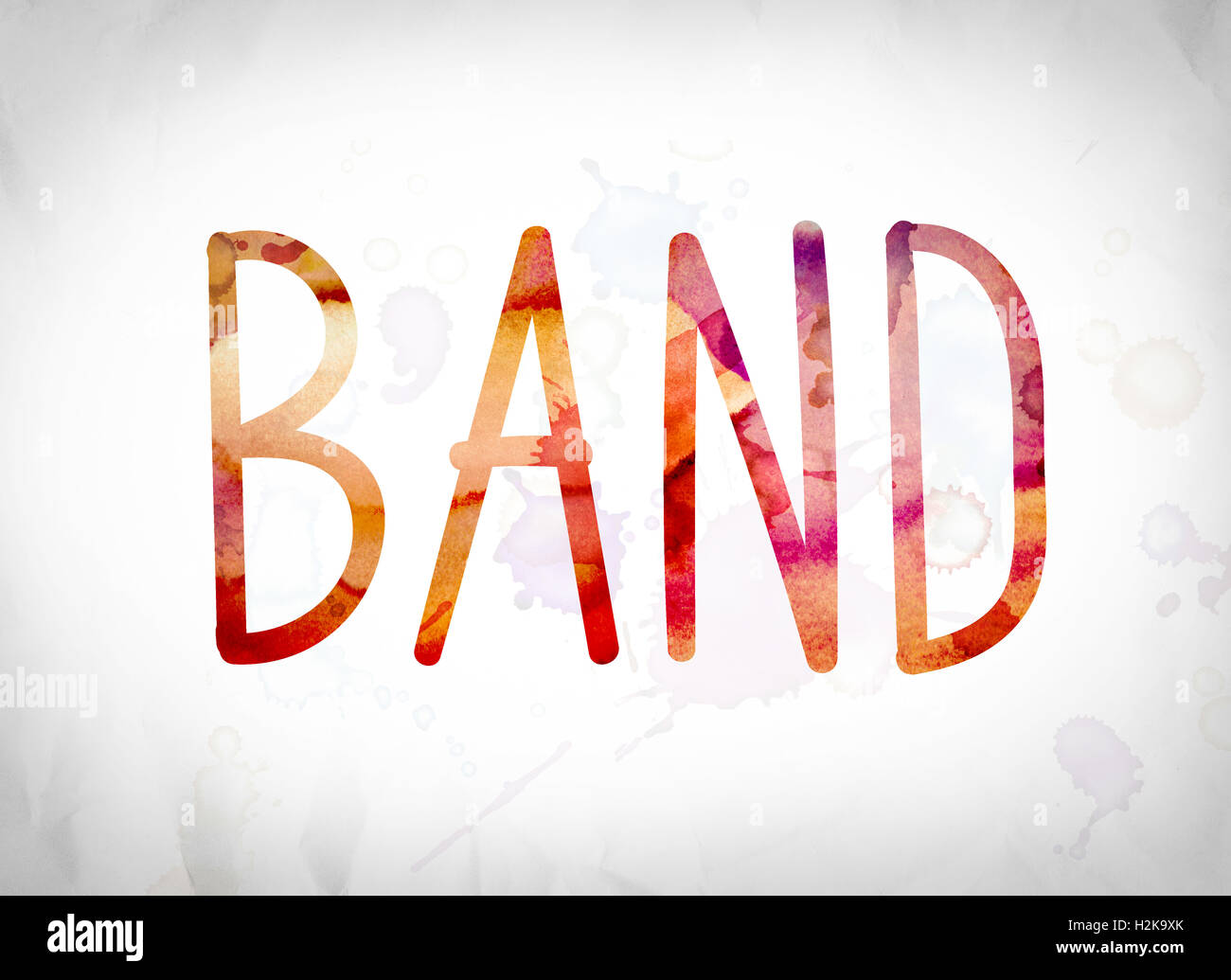 The word "Band" written in watercolor washes over a white paper ...