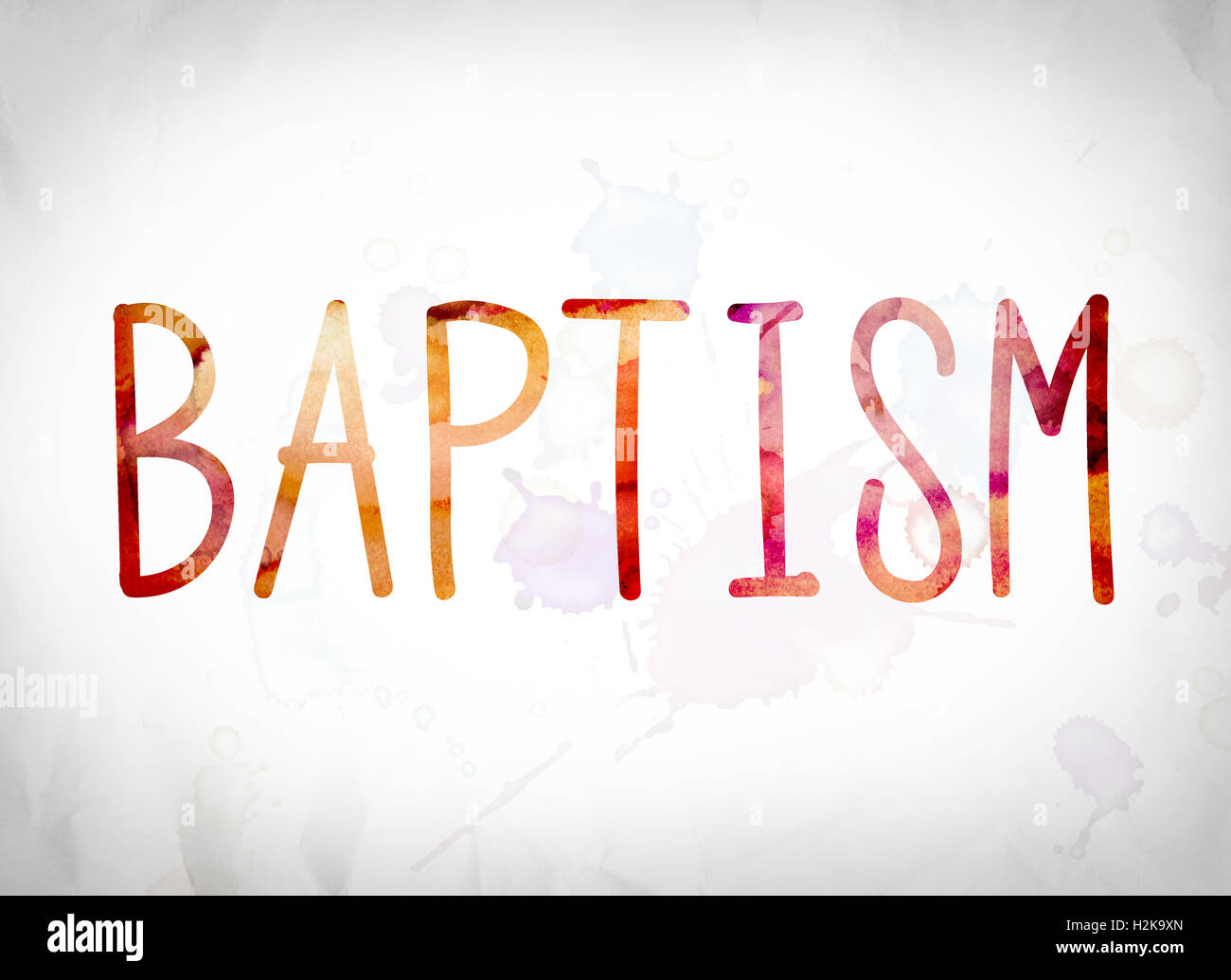 The word "Baptism" written in watercolor washes over a white paper ...