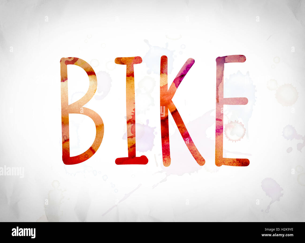 The word "Bike" written in watercolor washes over a white paper ...