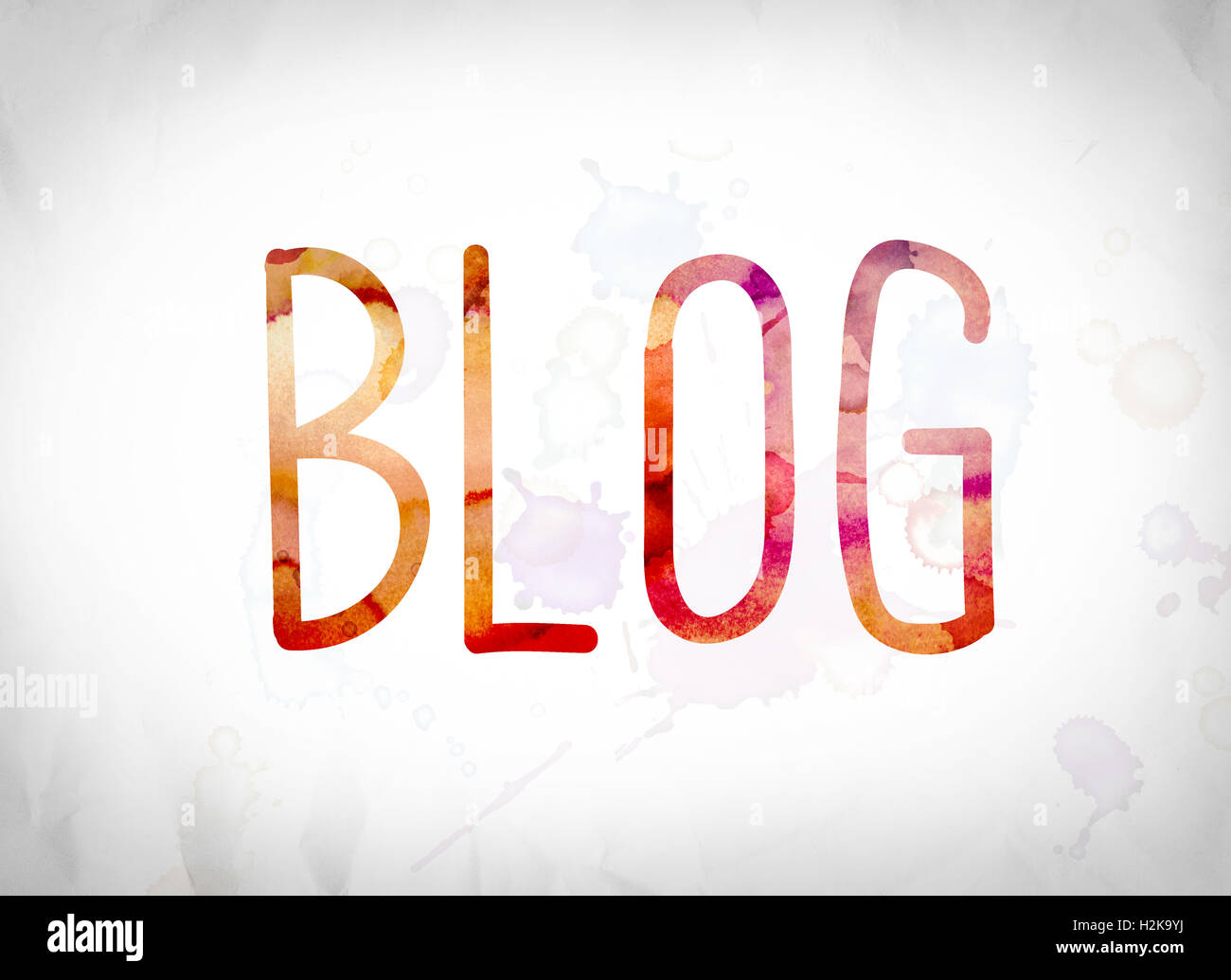 The word "Blog" written in watercolor washes over a white paper ...