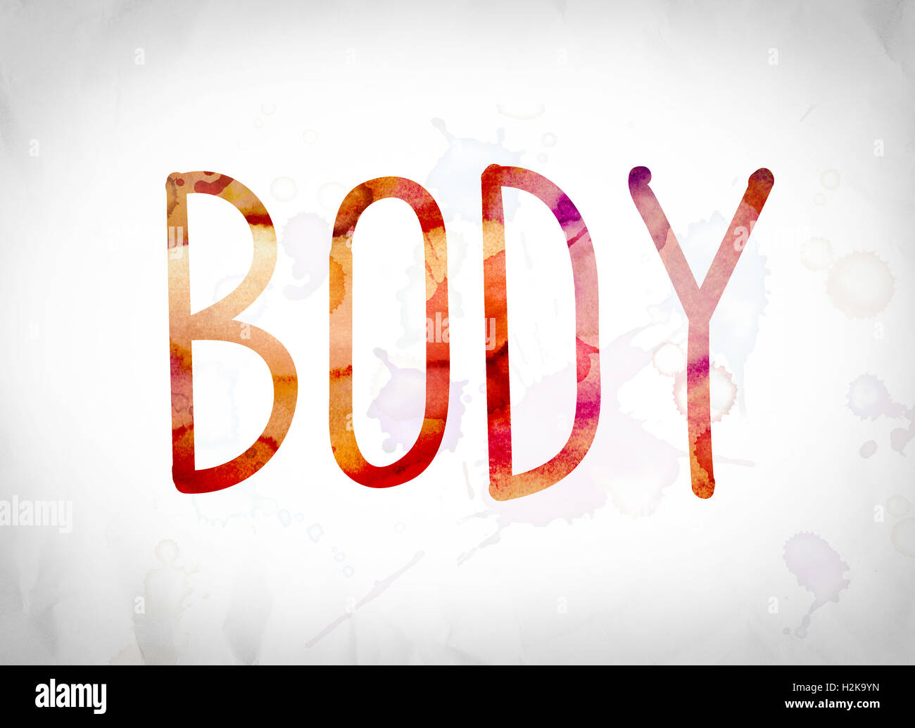 The word "Body" written in watercolor washes over a white paper ...