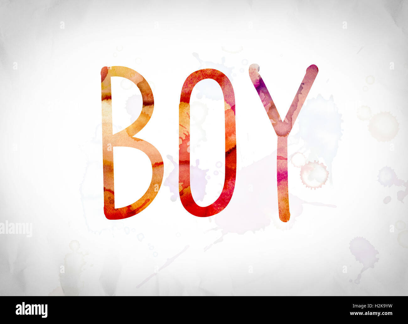 The word "Boy" written in watercolor washes over a white paper ...