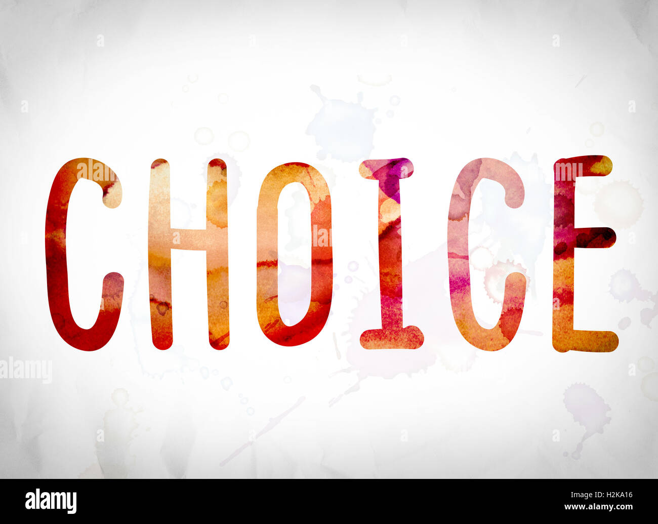 The word "Choice" written in watercolor washes over a white paper ...