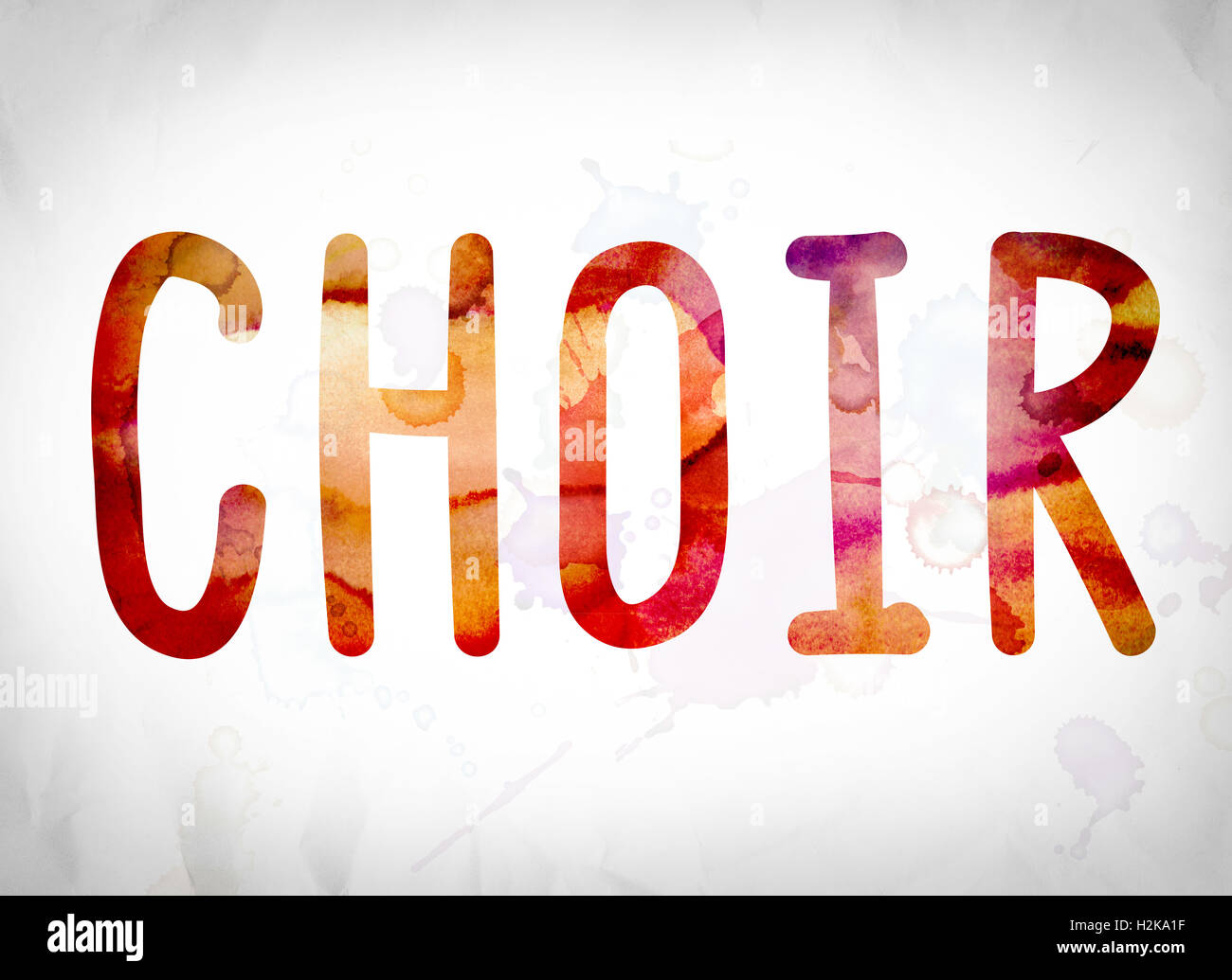 The word "Choir" written in watercolor washes over a white paper ...