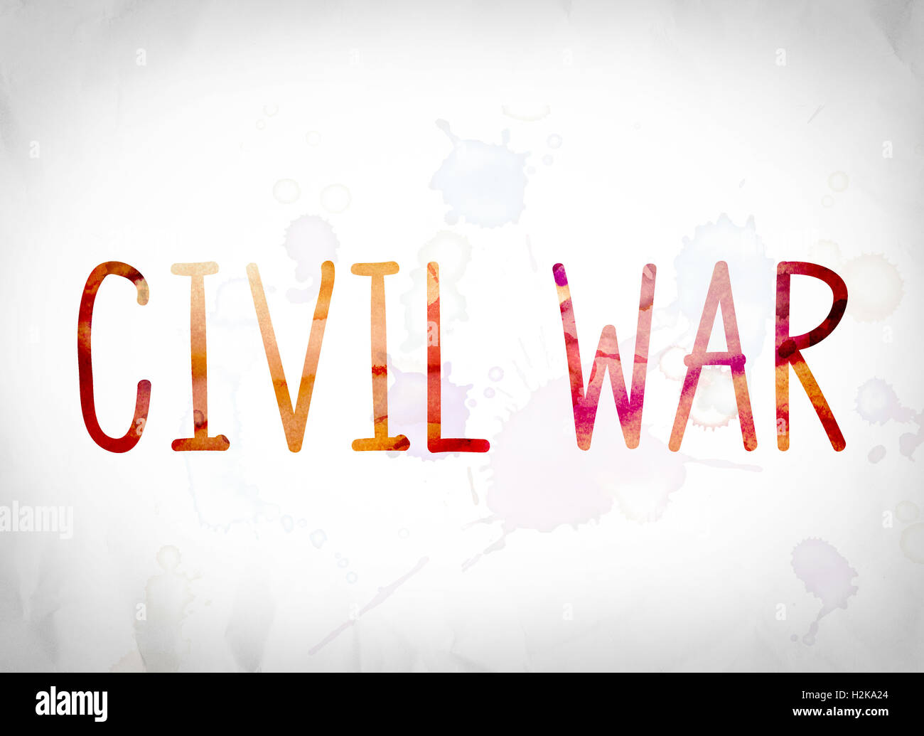 The word "Civil War" written in watercolor washes over a white paper ...