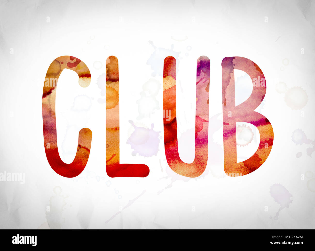 The word "Club" written in watercolor washes over a white paper ...