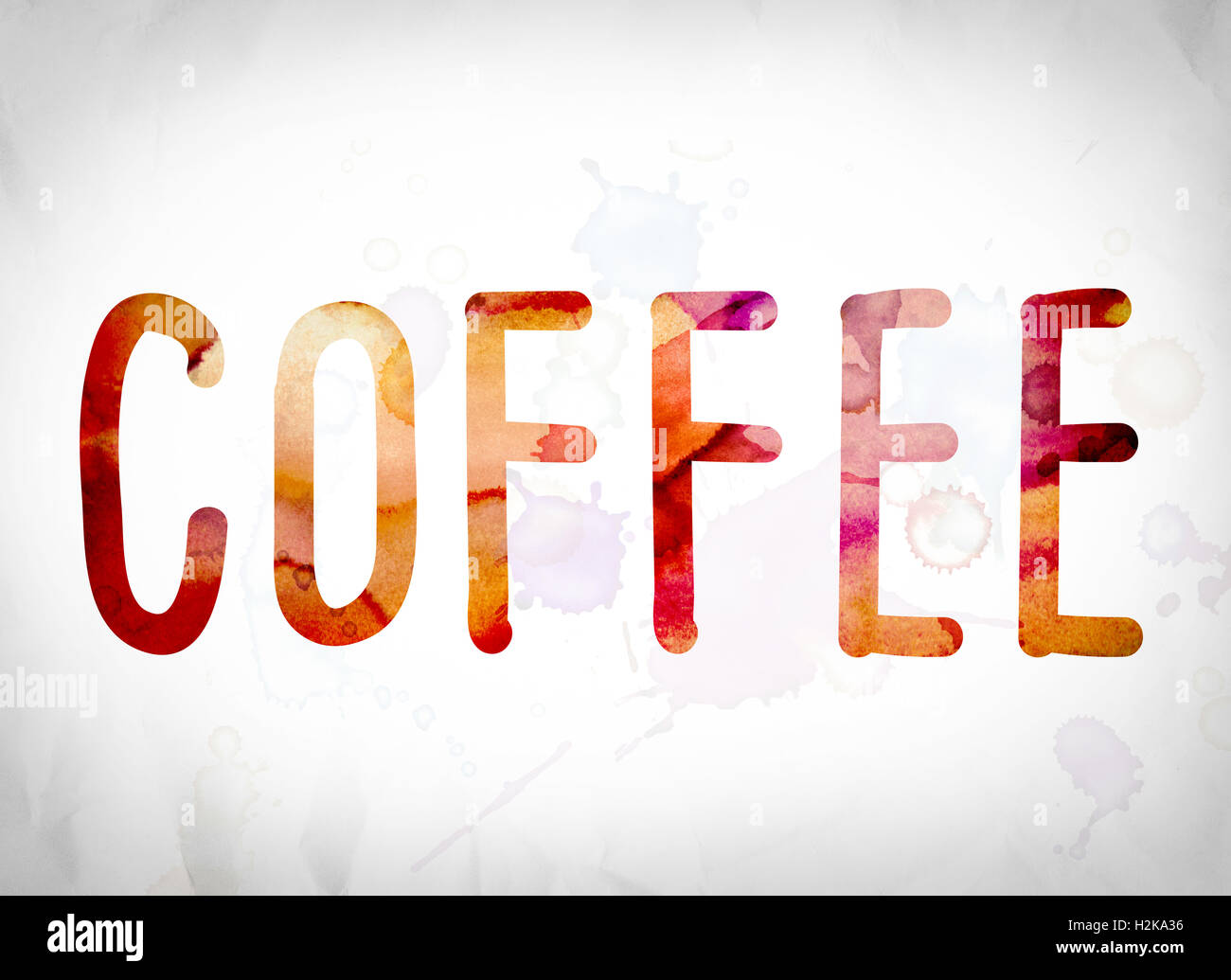 The word "Coffee" written in watercolor washes over a white paper ...