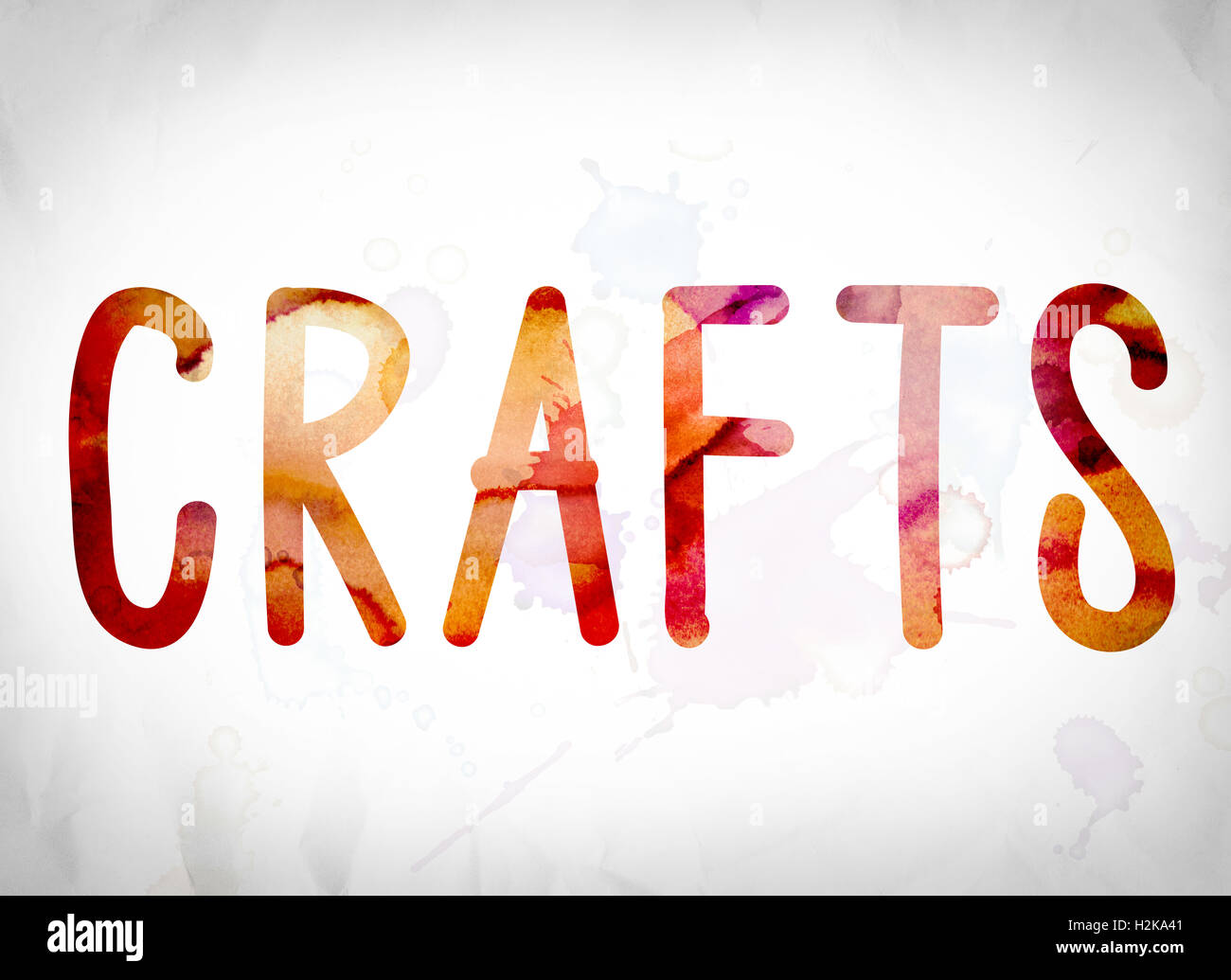 The word "Crafts" written in watercolor washes over a white paper ...