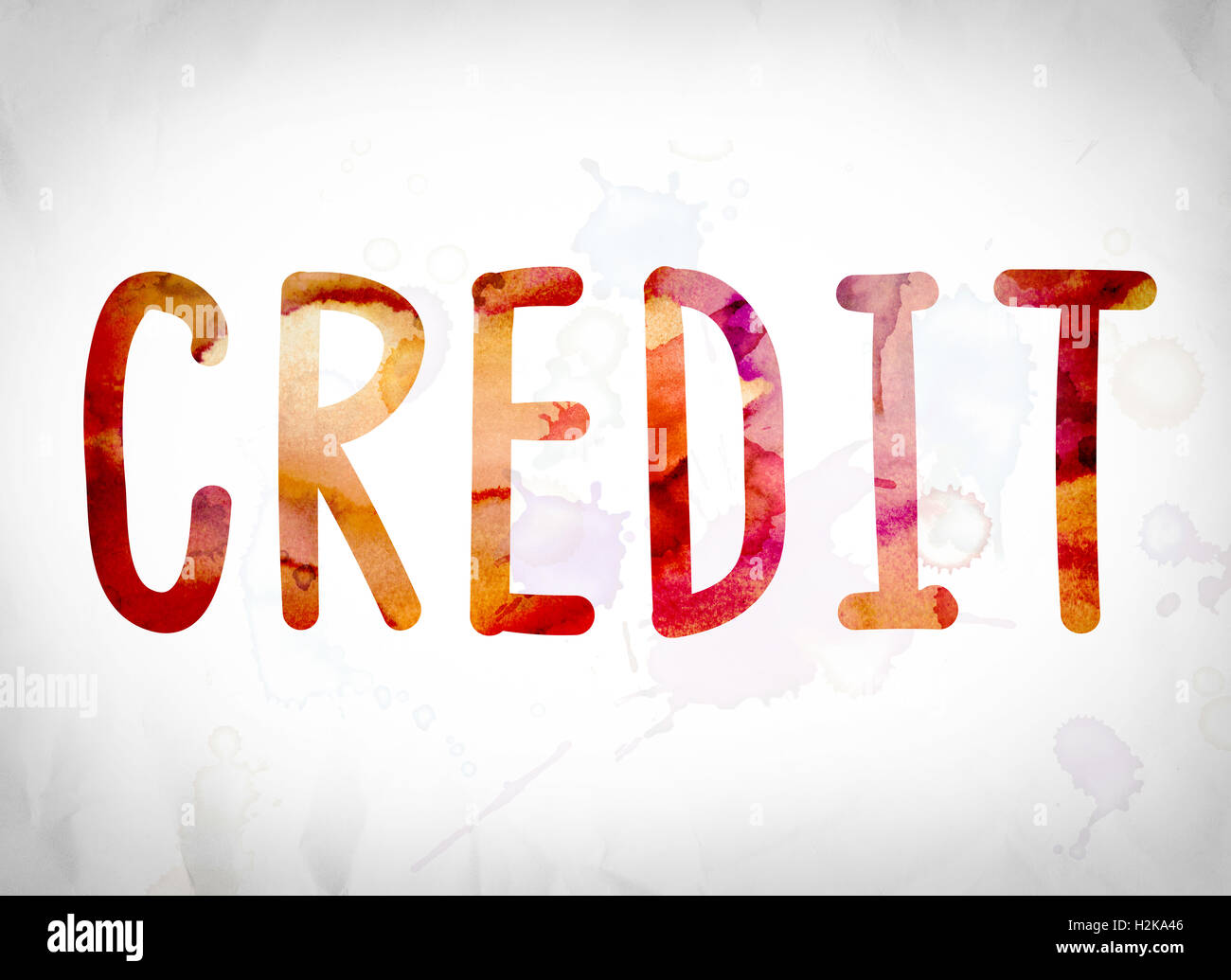 The word "Credit" written in watercolor washes over a white paper ...