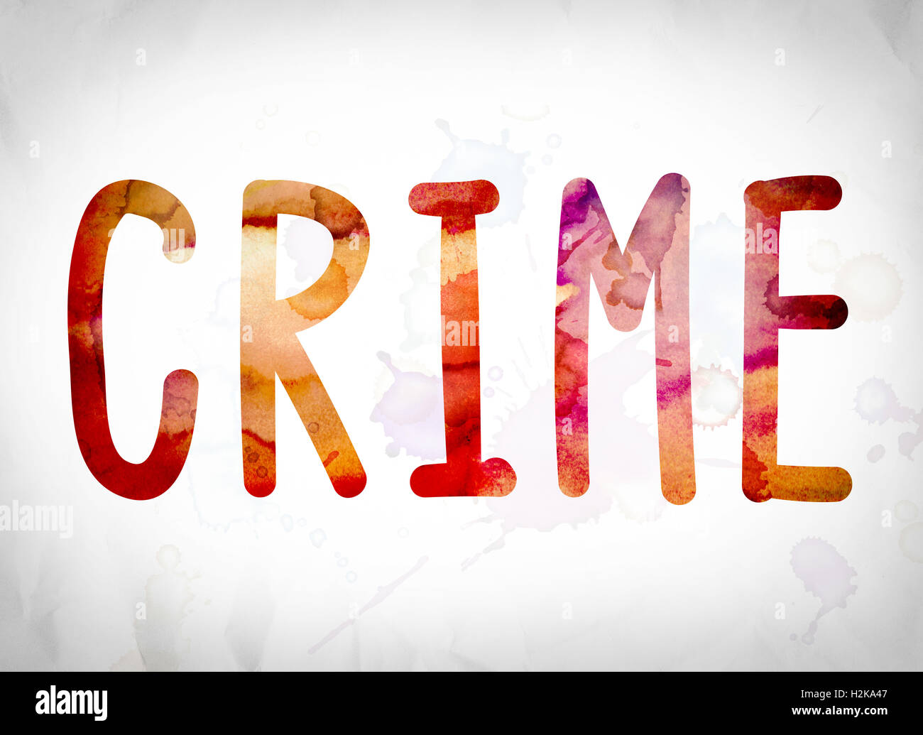 The word "Crime" written in watercolor washes over a white paper ...