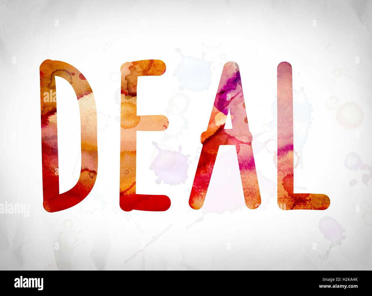 The word "Deal" written in watercolor washes over a white paper ...