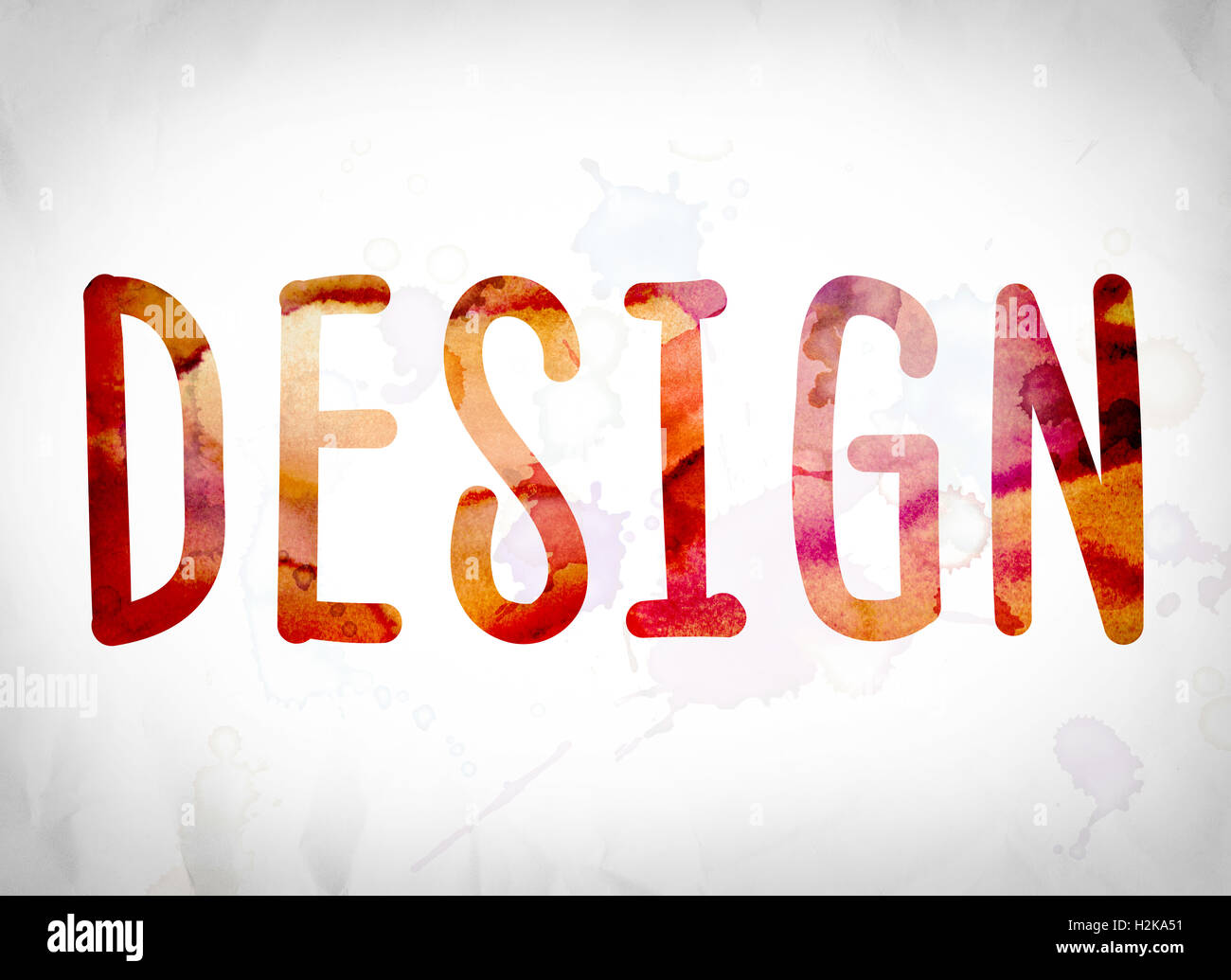 The word "Design" written in watercolor washes over a white paper ...