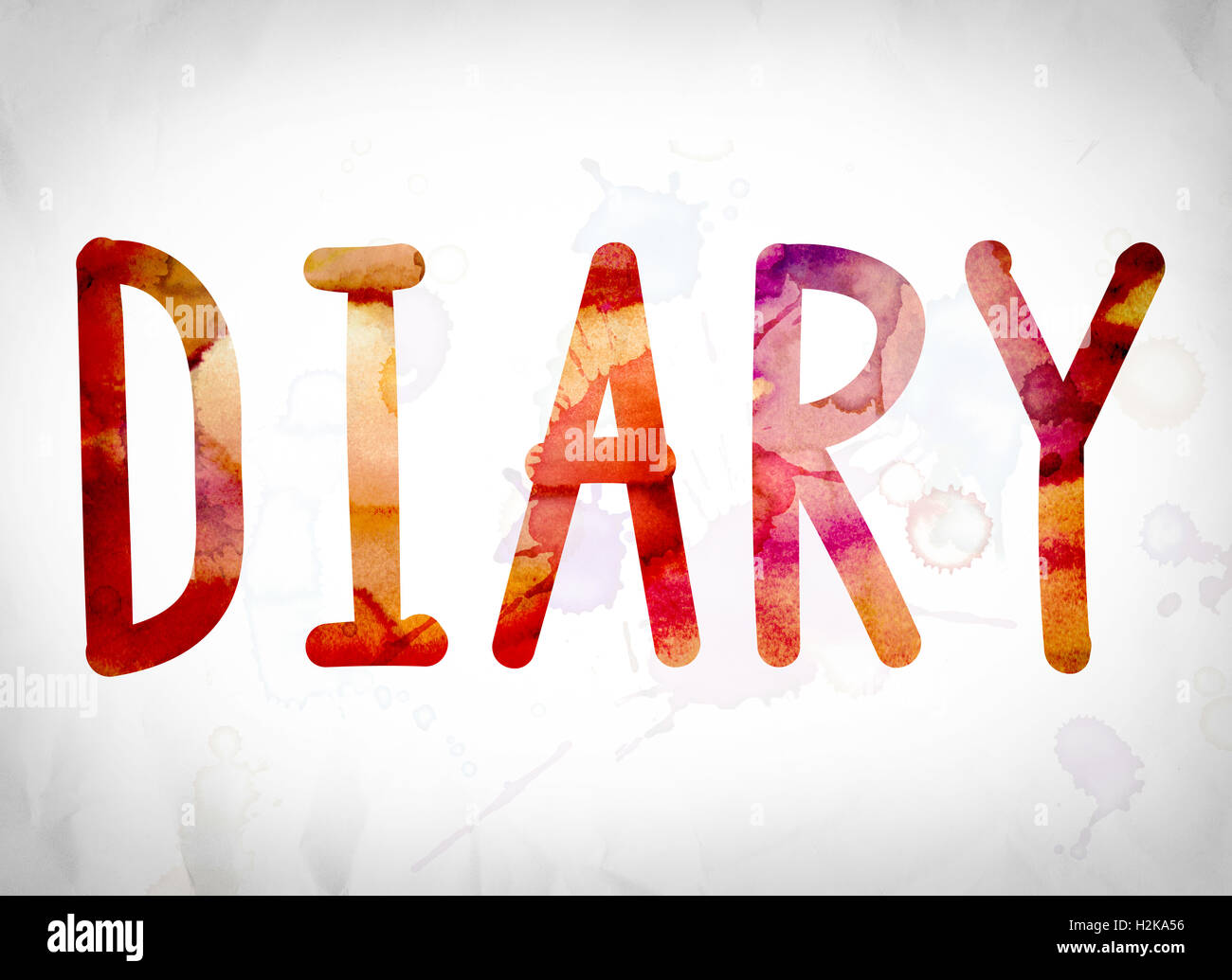 The word "Diary" written in watercolor washes over a white paper ...