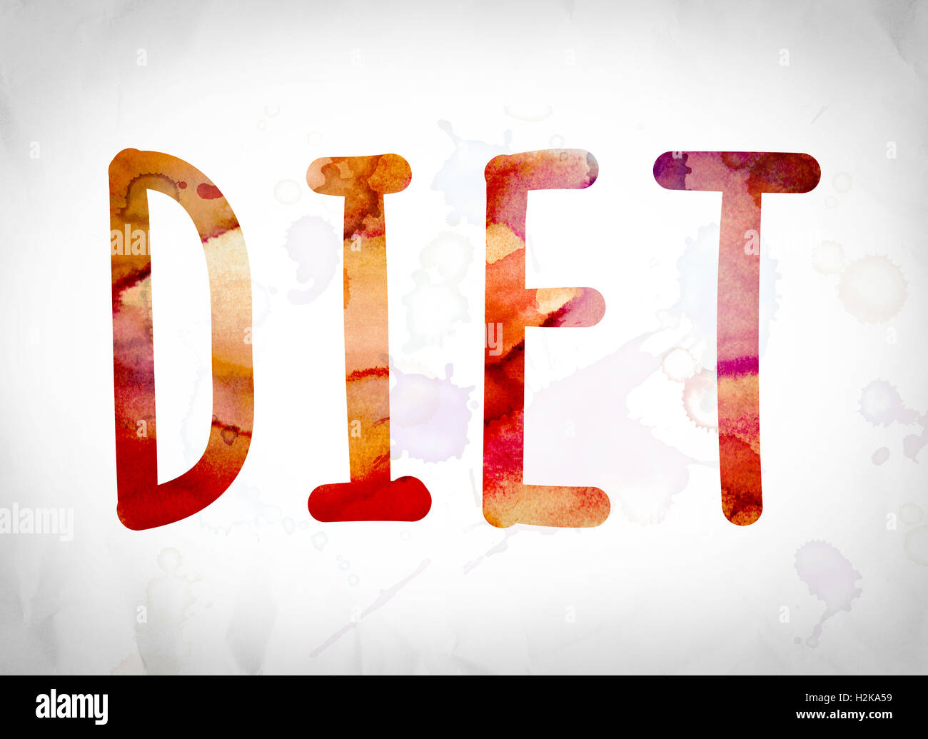 The word "Diet" written in watercolor washes over a white paper ...