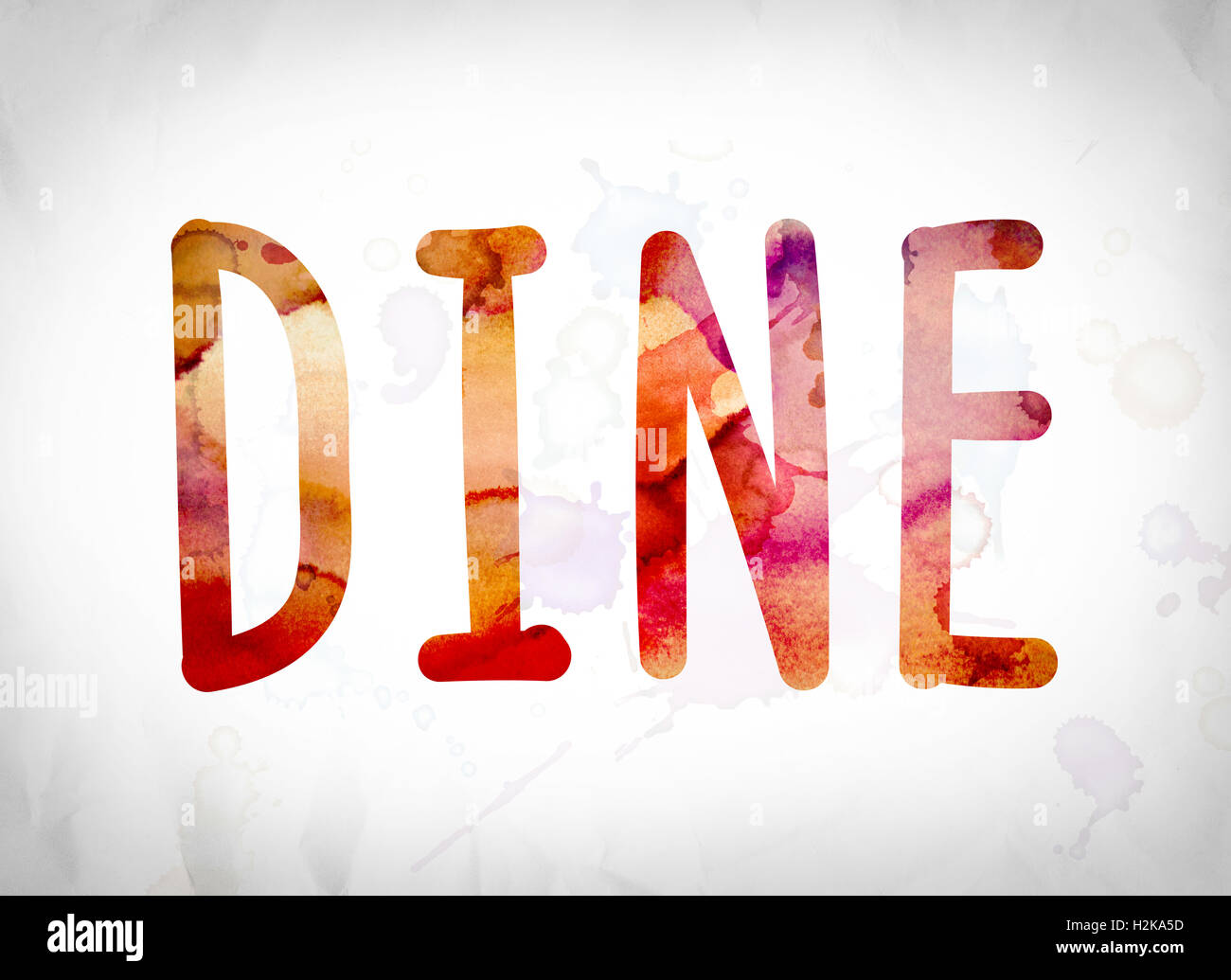 The word "Dine" written in watercolor washes over a white paper ...