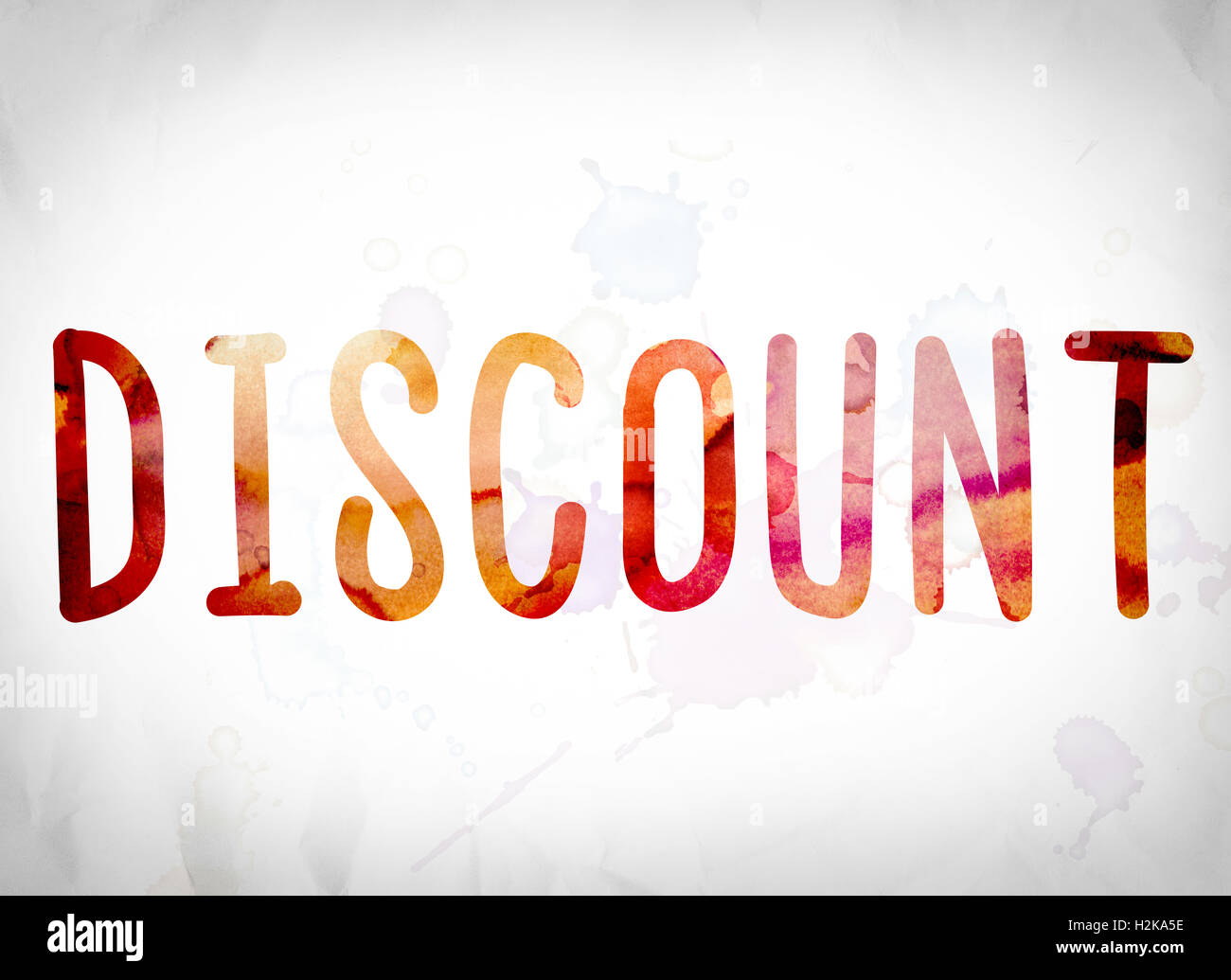 The word "Discount" written in watercolor washes over a white paper ...
