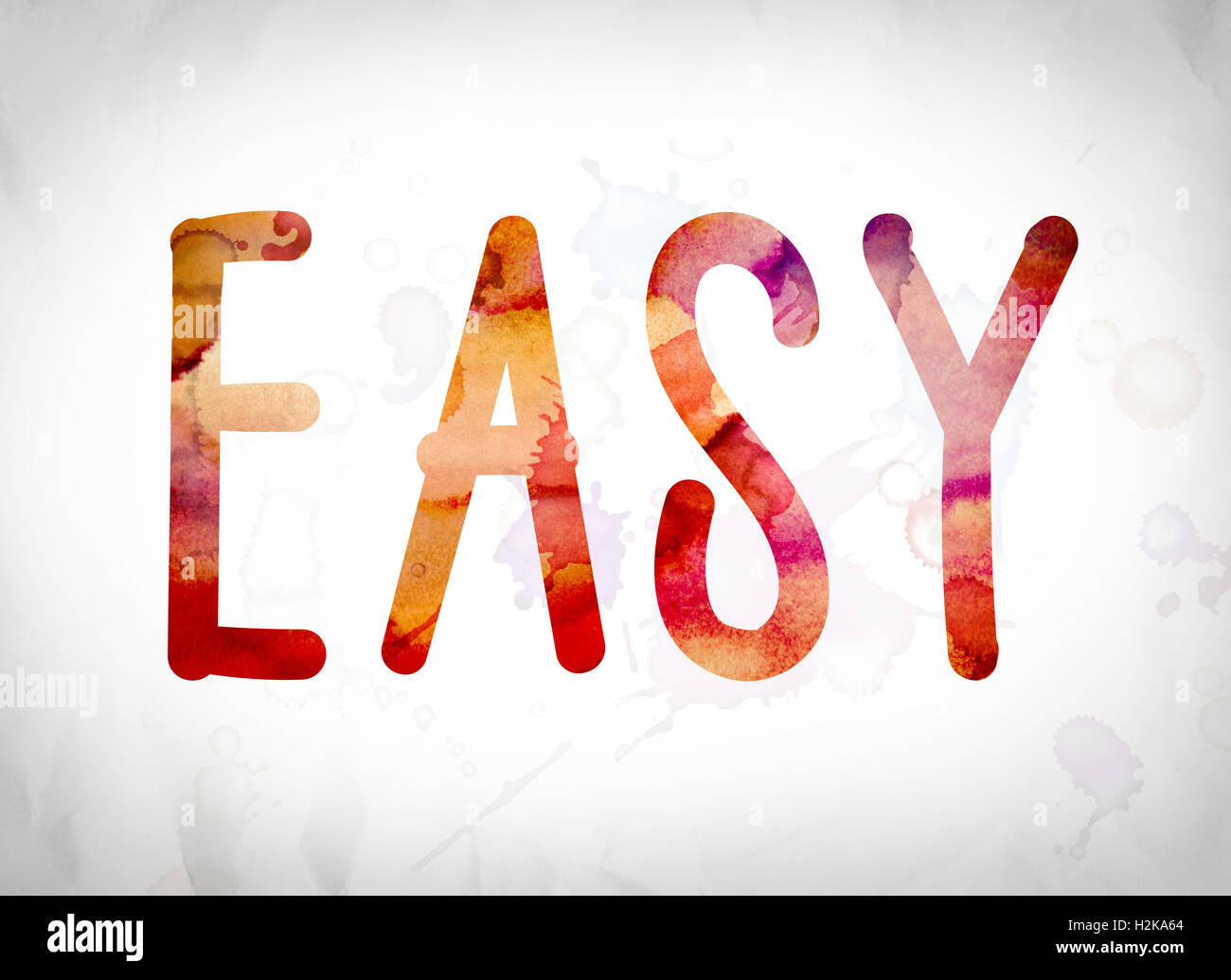 The word "Easy" written in watercolor washes over a white paper ...