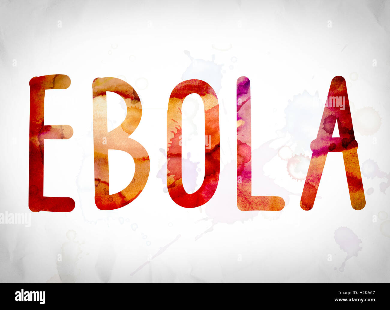 The word "Ebola" written in watercolor washes over a white paper ...