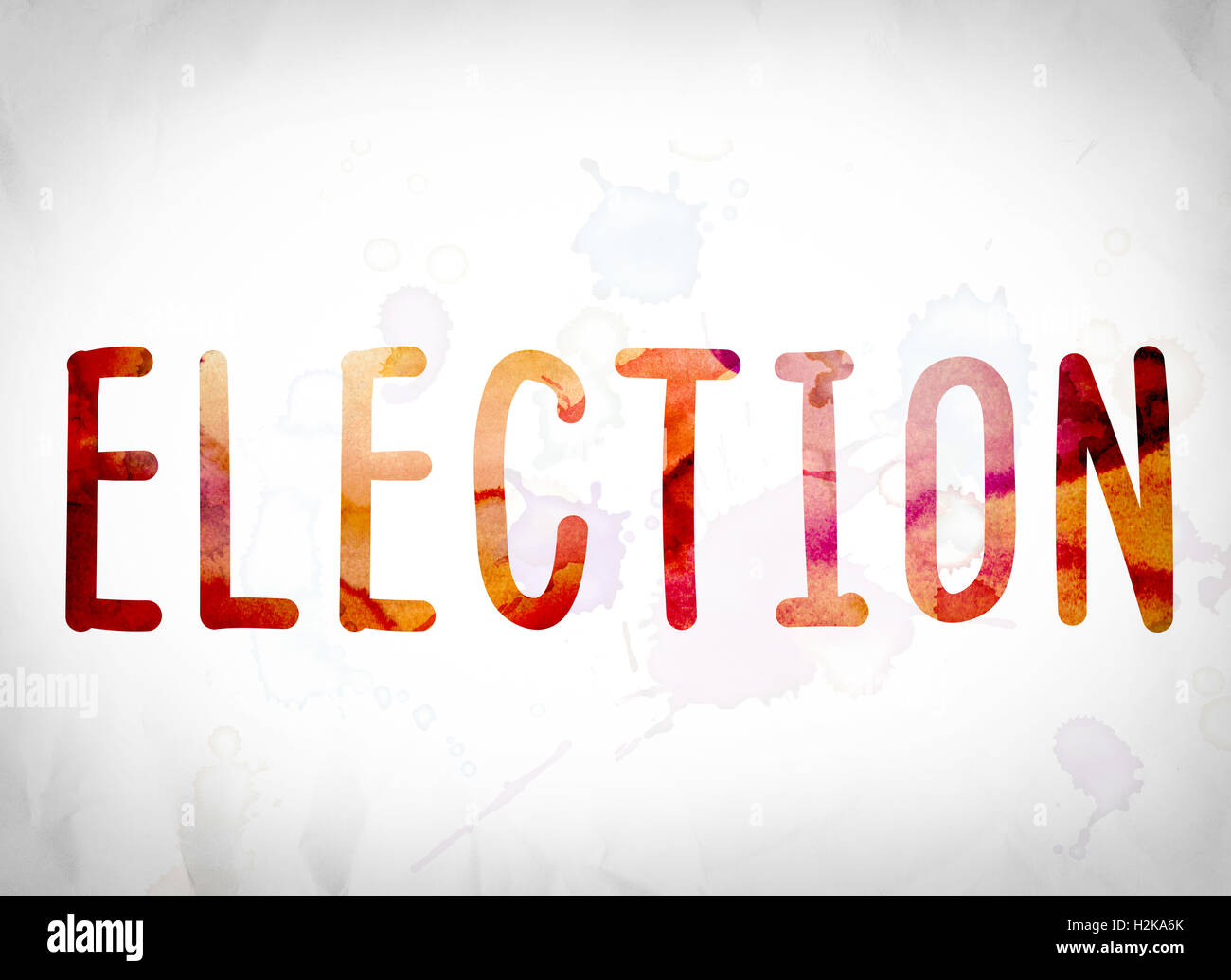 The word "Election" written in watercolor washes over a white paper ...