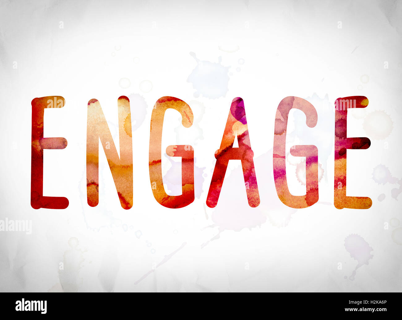 The word "Engage" written in watercolor washes over a white paper ...